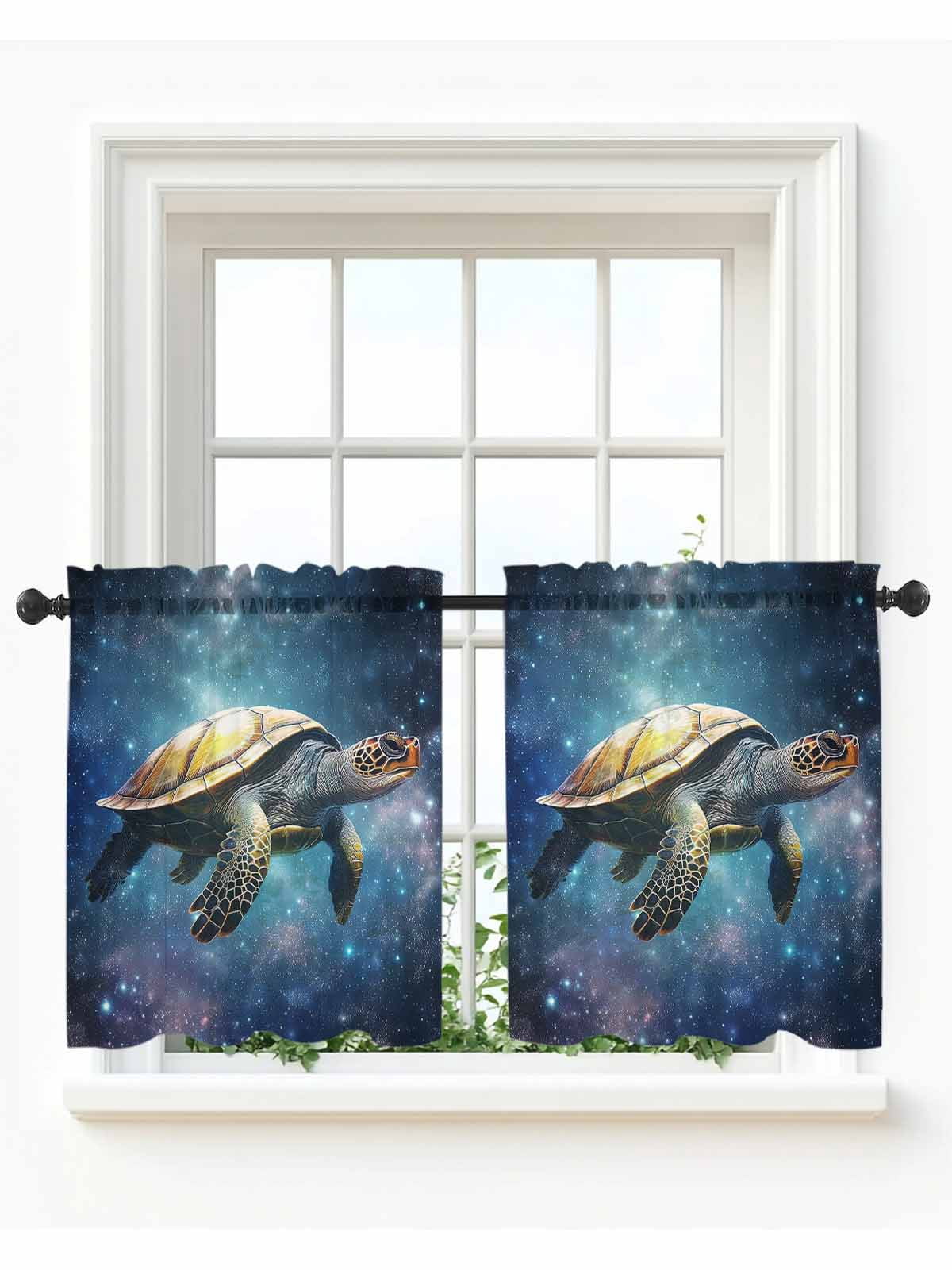 Sea Turtle Tier Curtains 24 Inch Length, Sheer Curtains for Bedroom ...
