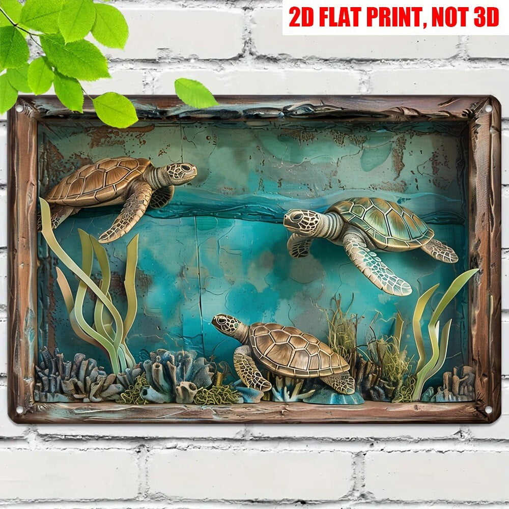 Sea Turtle Tin Metal Signs Fantasy Ocean Wall Decor Marine Life Decor ...