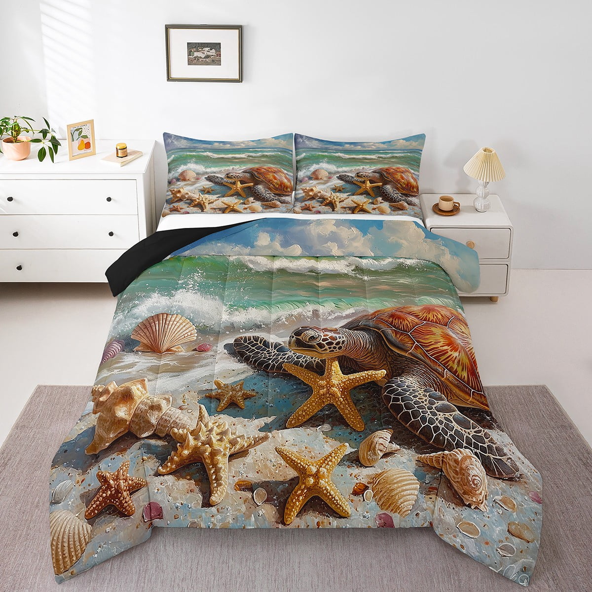 Sea Turtle Toddler Bedding Set,Coastal Beach Turtle Comforter Set for ...
