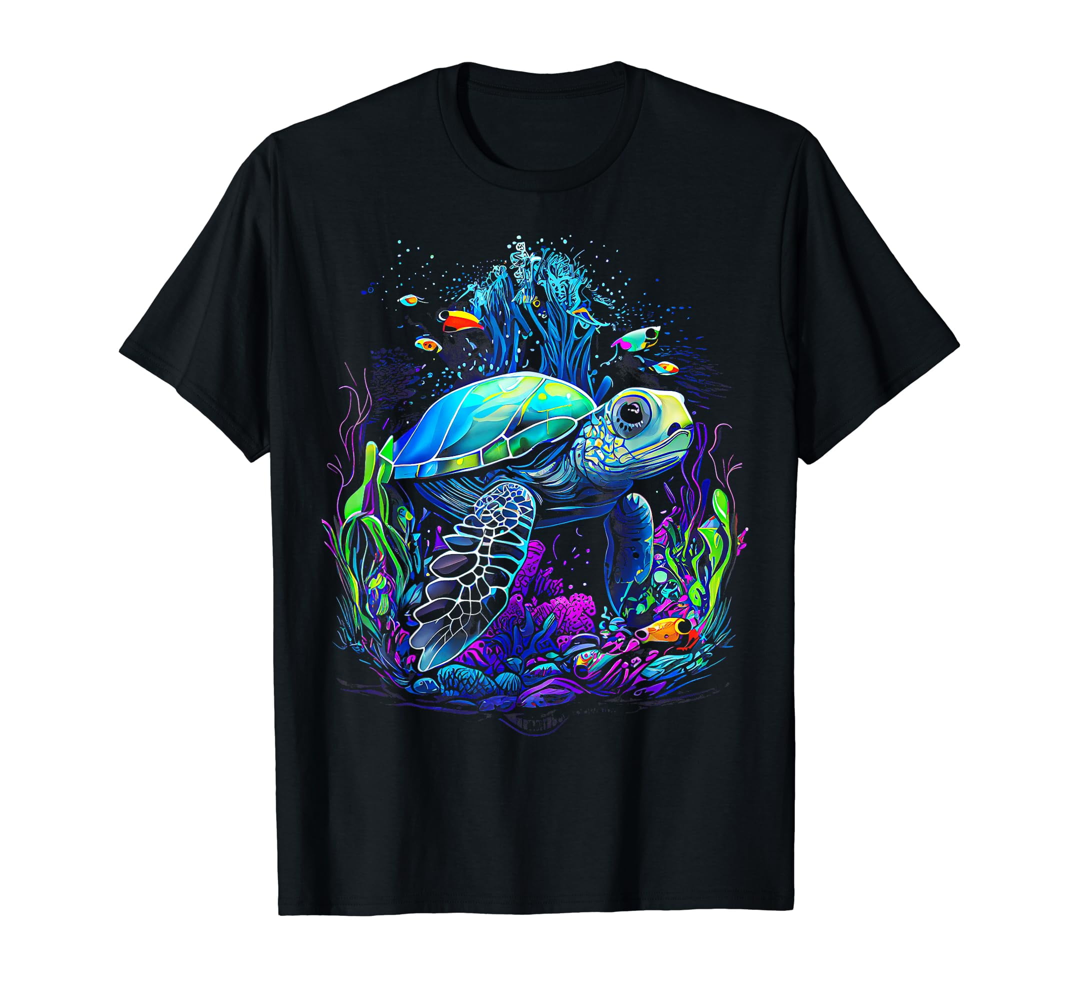 Sea Turtle Tortoise Waterturtle Ocean Natural Environment T-Shirt Black ...