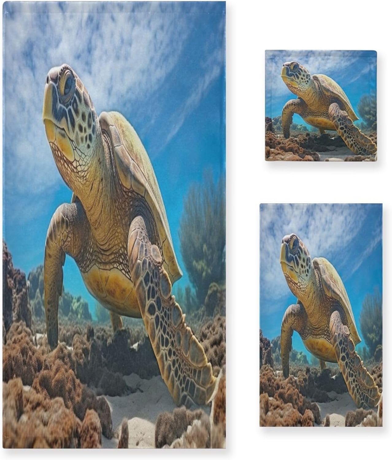 Sea Turtle Towels 3 Pack Bath Towels for Bathroom Set Soft Cotton ...