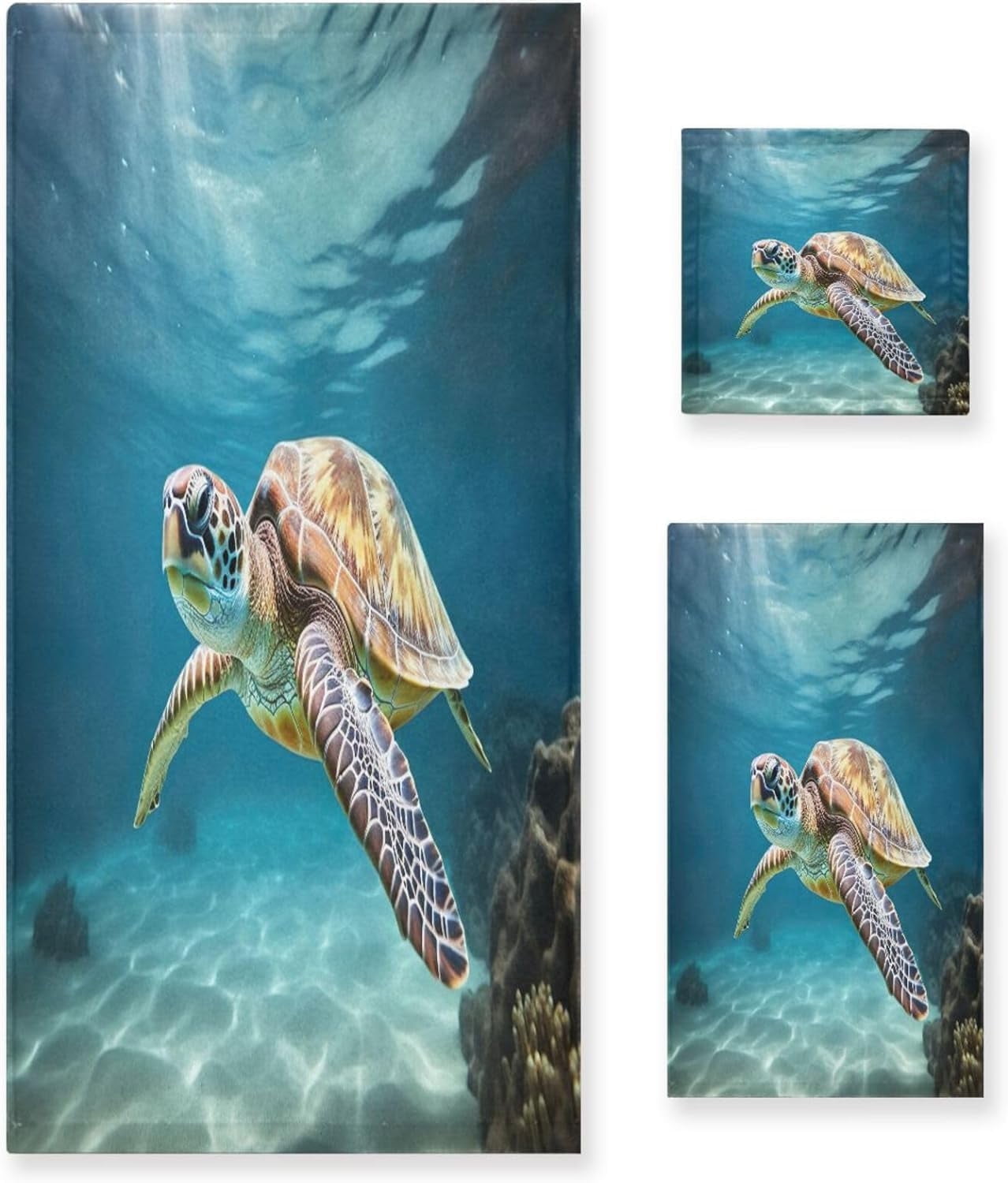 Sea Turtle Towels 3 Pack Bath Towels for Bathroom Set Soft Cotton ...