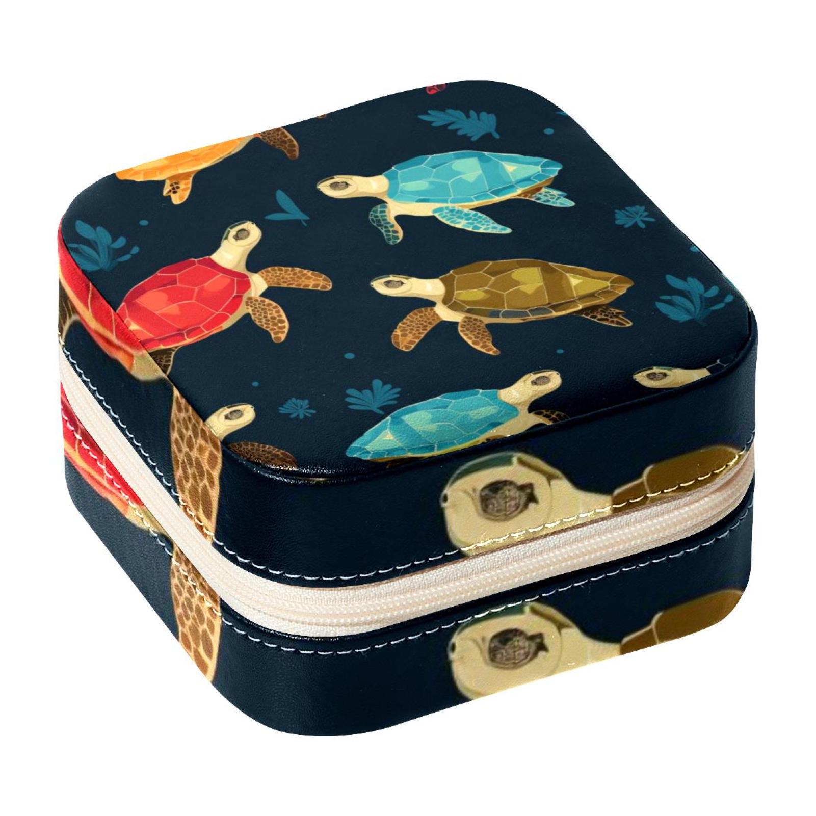 Sea Turtle Travel Portable Square Jewelry Box Earring Necklace Bracelet ...