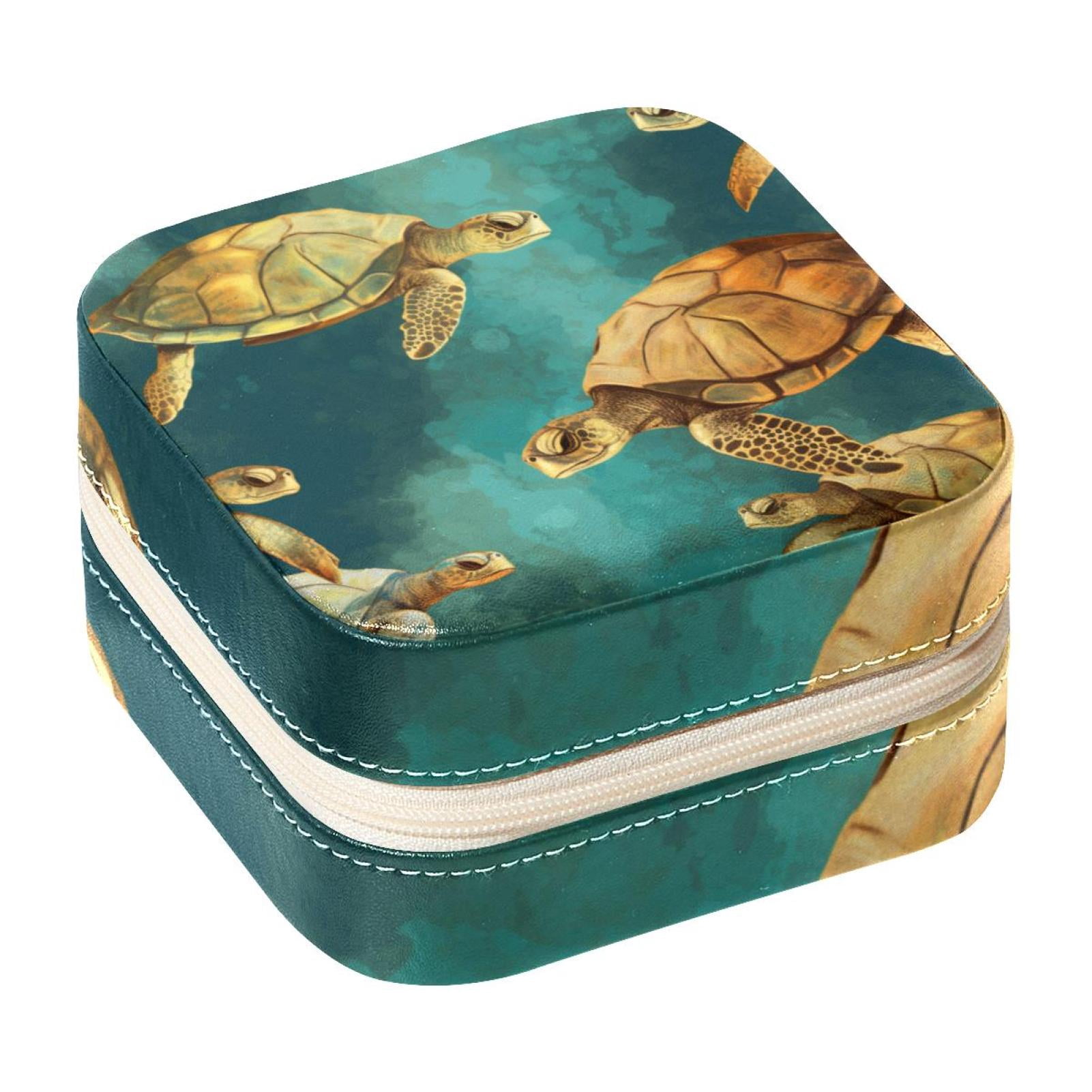 Sea Turtle Travel Portable Square Jewelry Box Earring Necklace Bracelet ...
