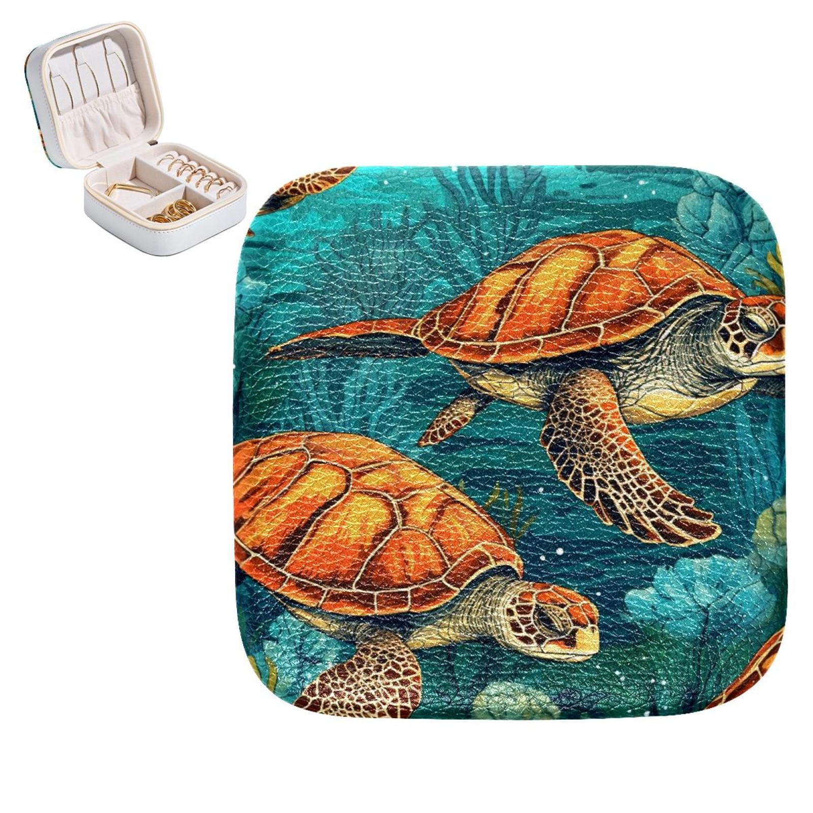 Sea Turtle Travel Portable Square Jewelry Box Earring Necklace Bracelet ...