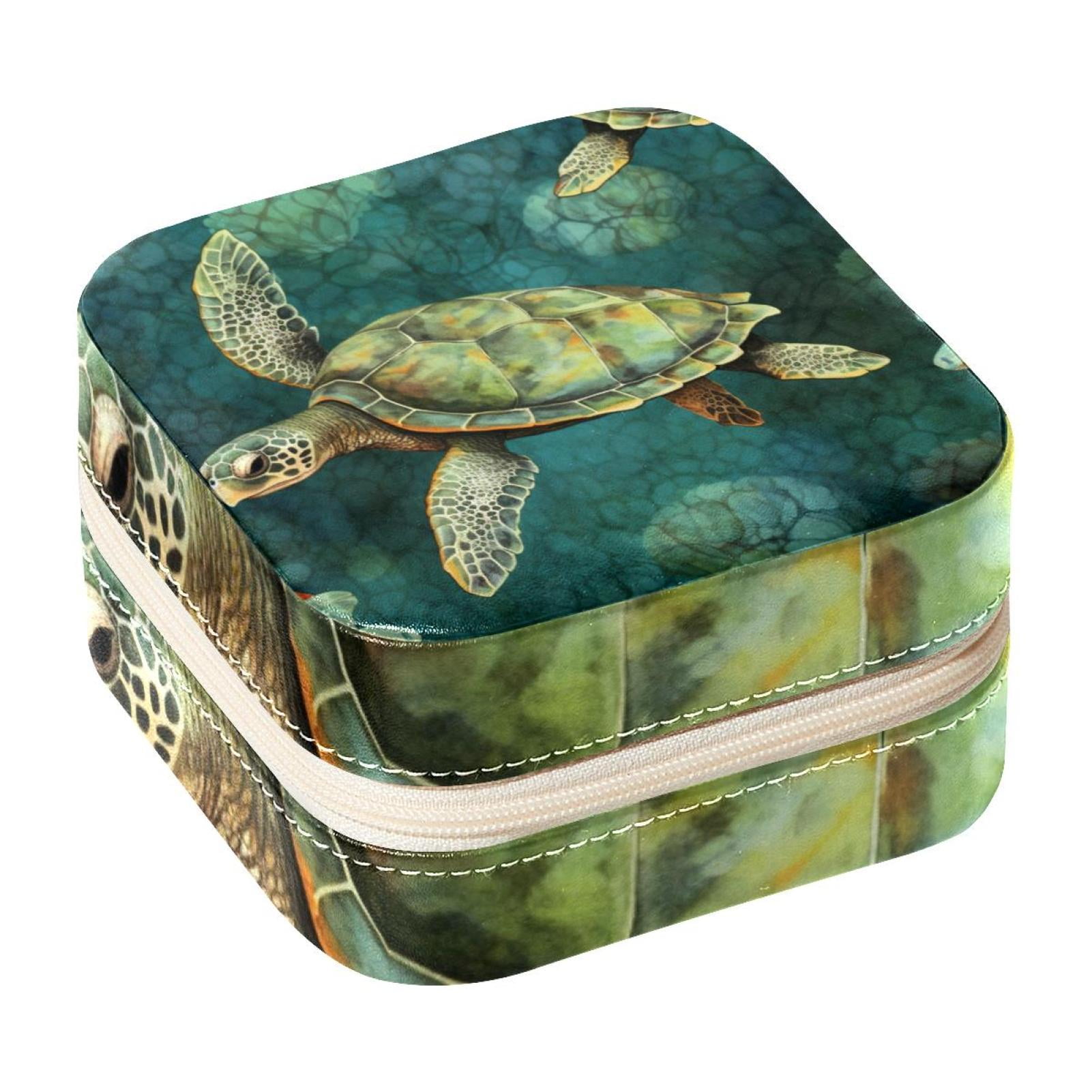 Sea Turtle Travel Portable Square Jewelry Box for Rings Earrings ...