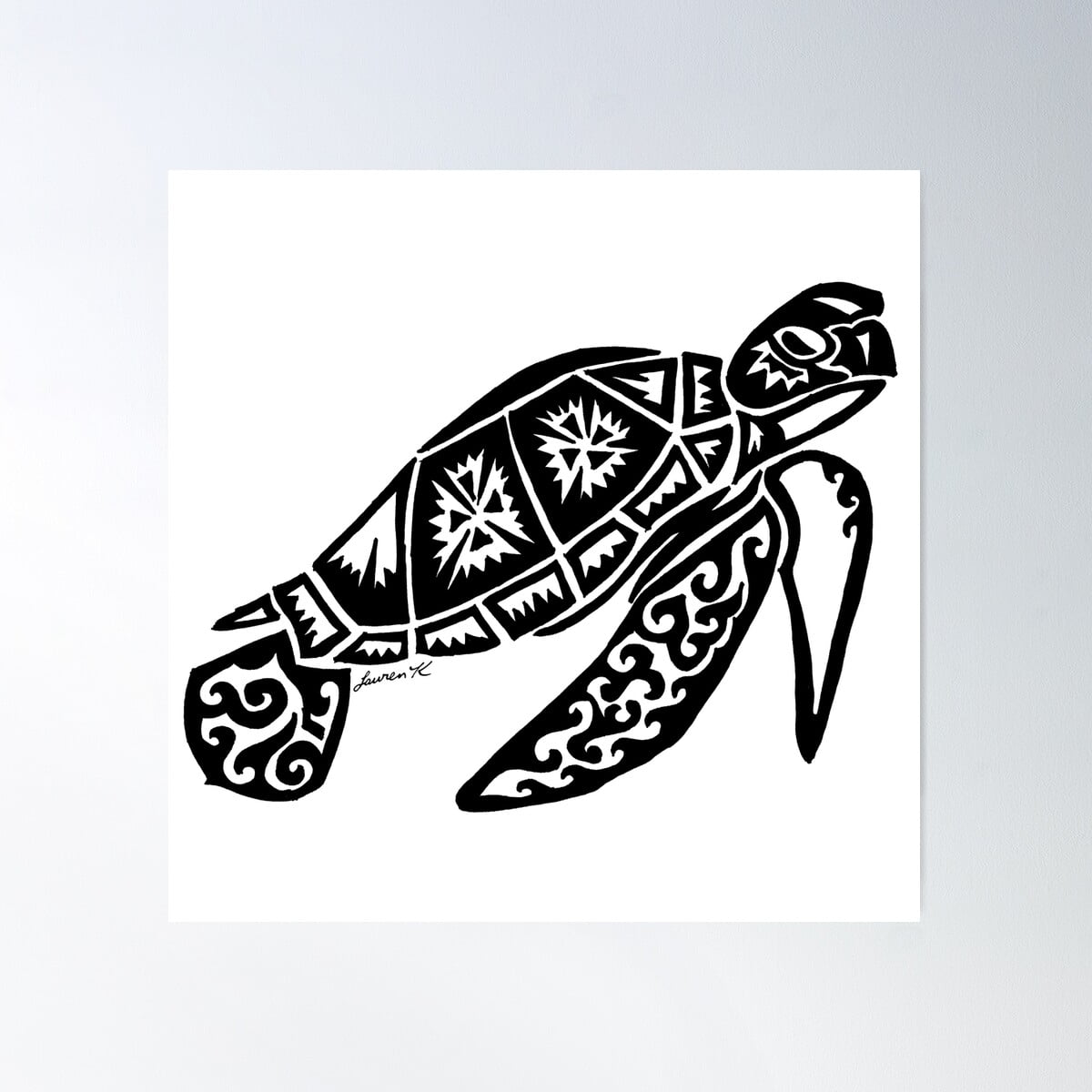 Sea Turtle Tribal Design Poster Wall Art, Modern Wall Decor For Living ...