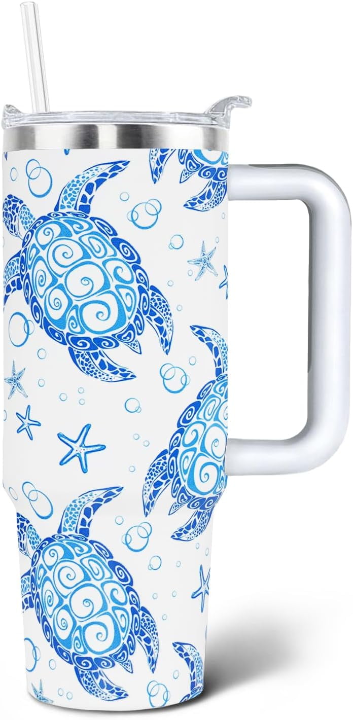 Sea Turtle Tumbler with Handle Stainless Steel 30oz Turtle Tumbler with ...