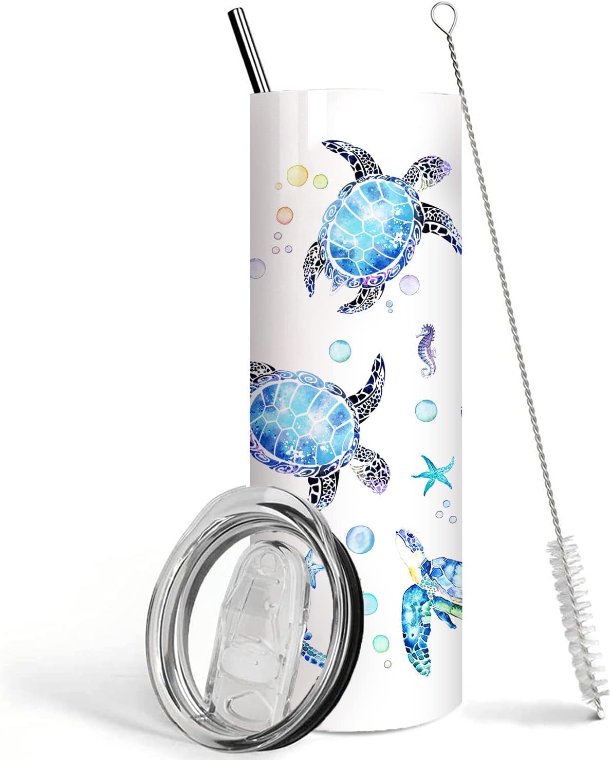 Sea Turtle Tumbler with Lid and Straw,Double Wall Vacuum Stainless ...
