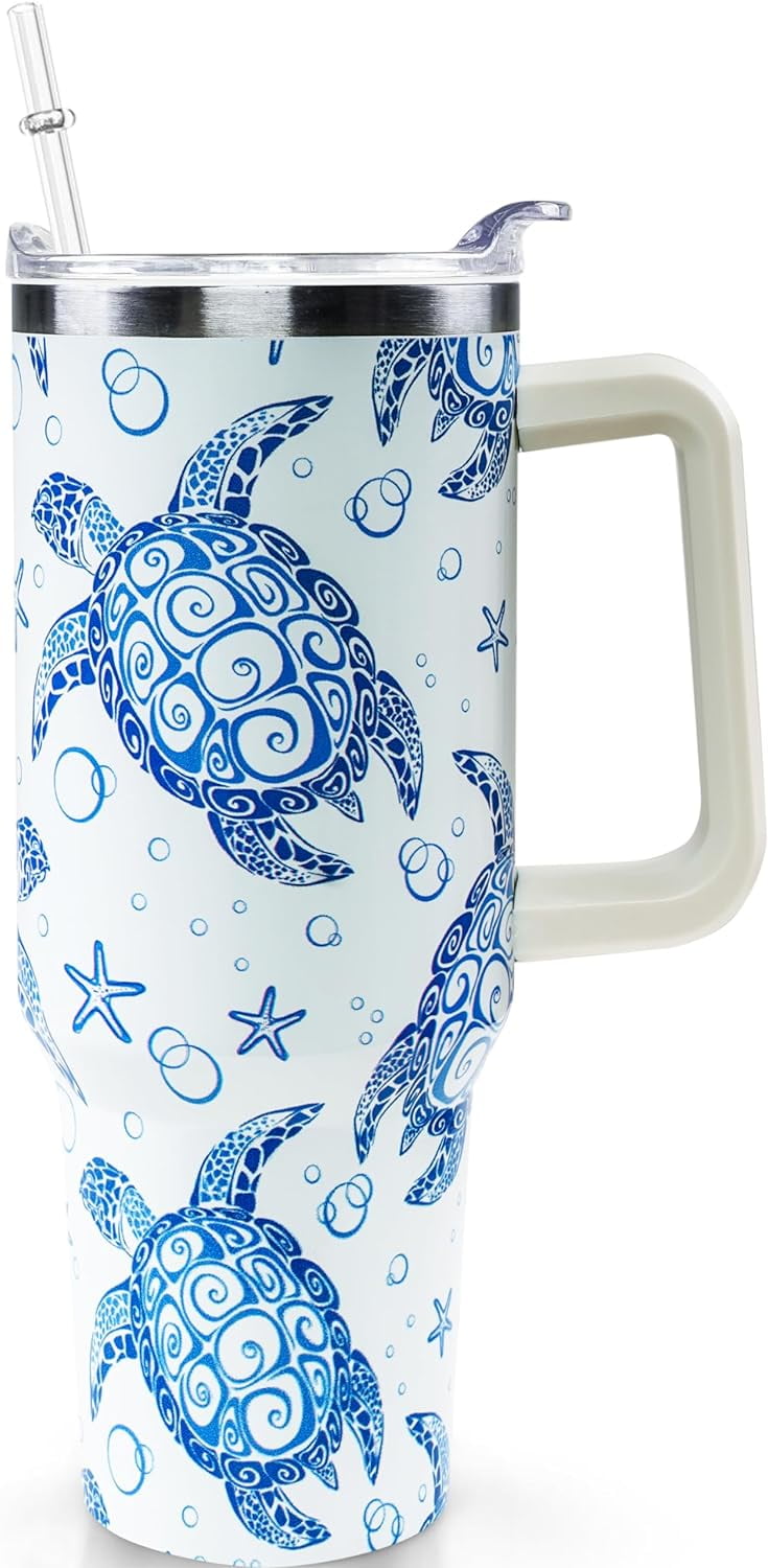 Sea Turtle Tumbler With Lid and Straw Stainless Steel 40oz Turtle ...