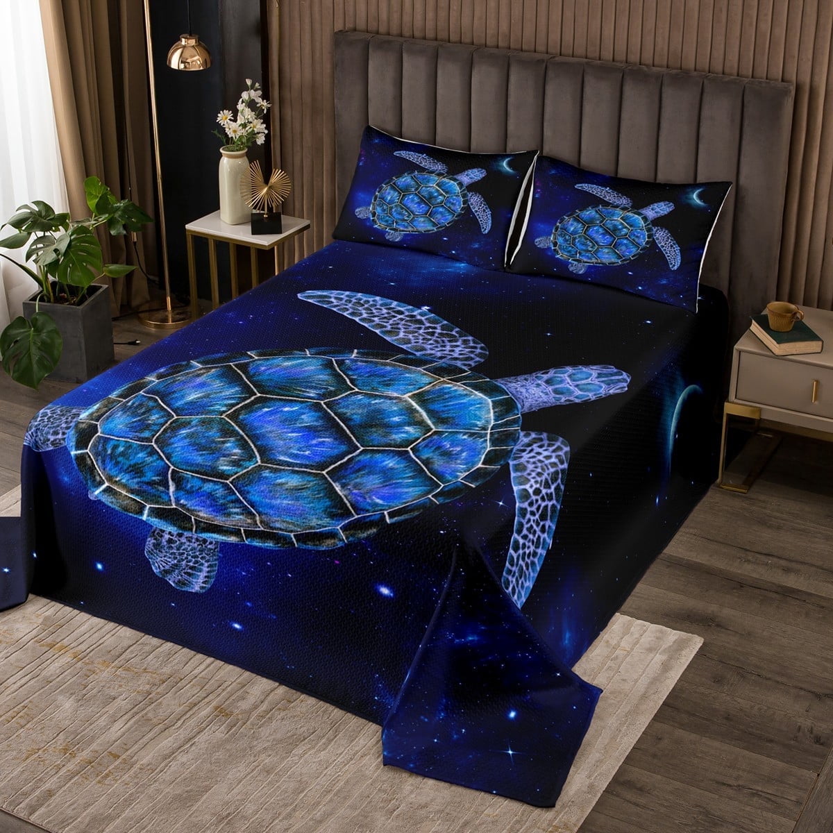 Sea Turtle Twin Bedspread Set ,Exotic Tortoise Coverlet Set Blue Galaxy ...