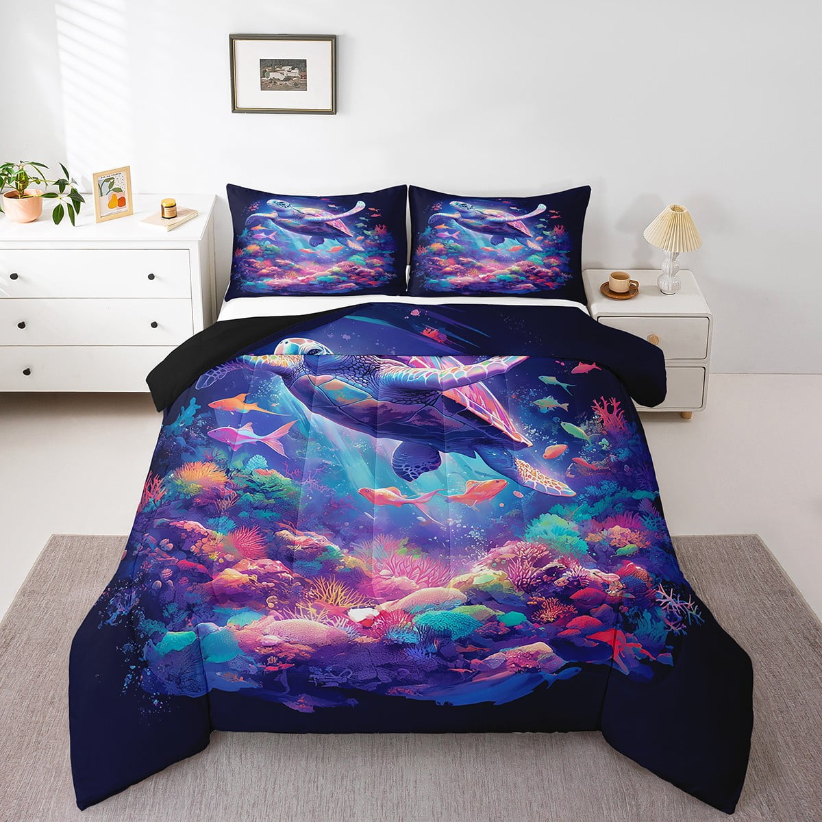 Sea Turtle Twin Comforter Set,Sea Animal Ocean Life Bedding Set ...