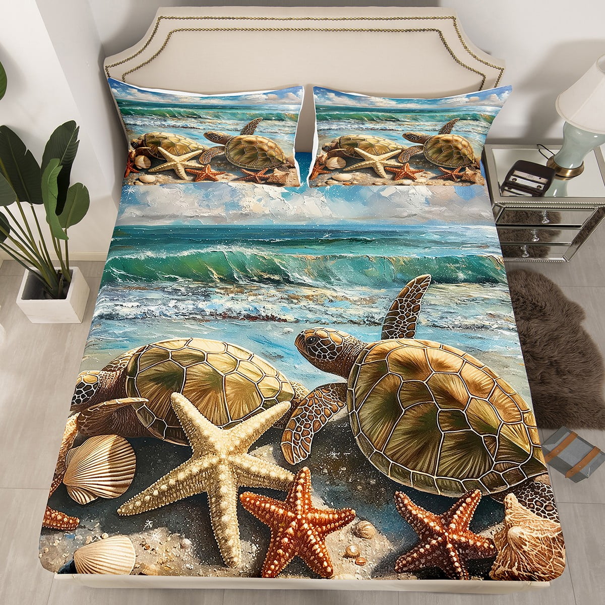 Sea Turtle Twin Fitted Sheet,Sea Animal Ocean Life Bedding Set Bedroom ...