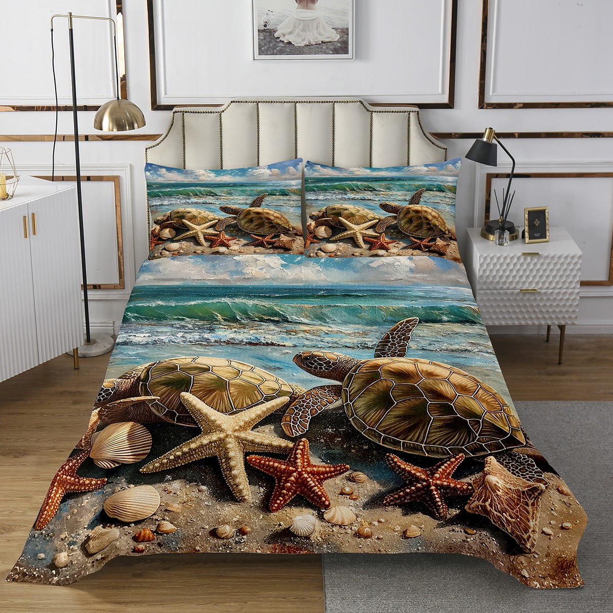 Sea Turtle Twin Quilt Set,Sea Animal Ocean Life Bedding Set for Kids ...