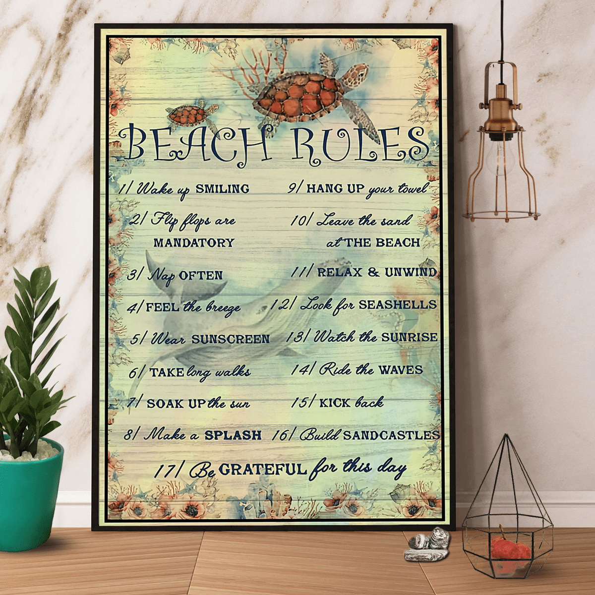 Sea Turtle Under The Sea Beach Rules Paper Poster No Frame Matte Wall ...