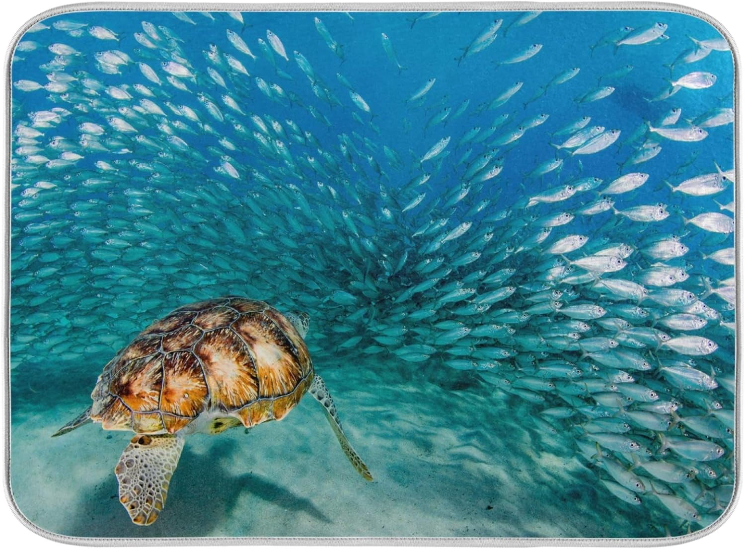 Sea Turtle Underwater Dish Drying Mat Ocean Fish Shoal Dry Pad Bottle ...