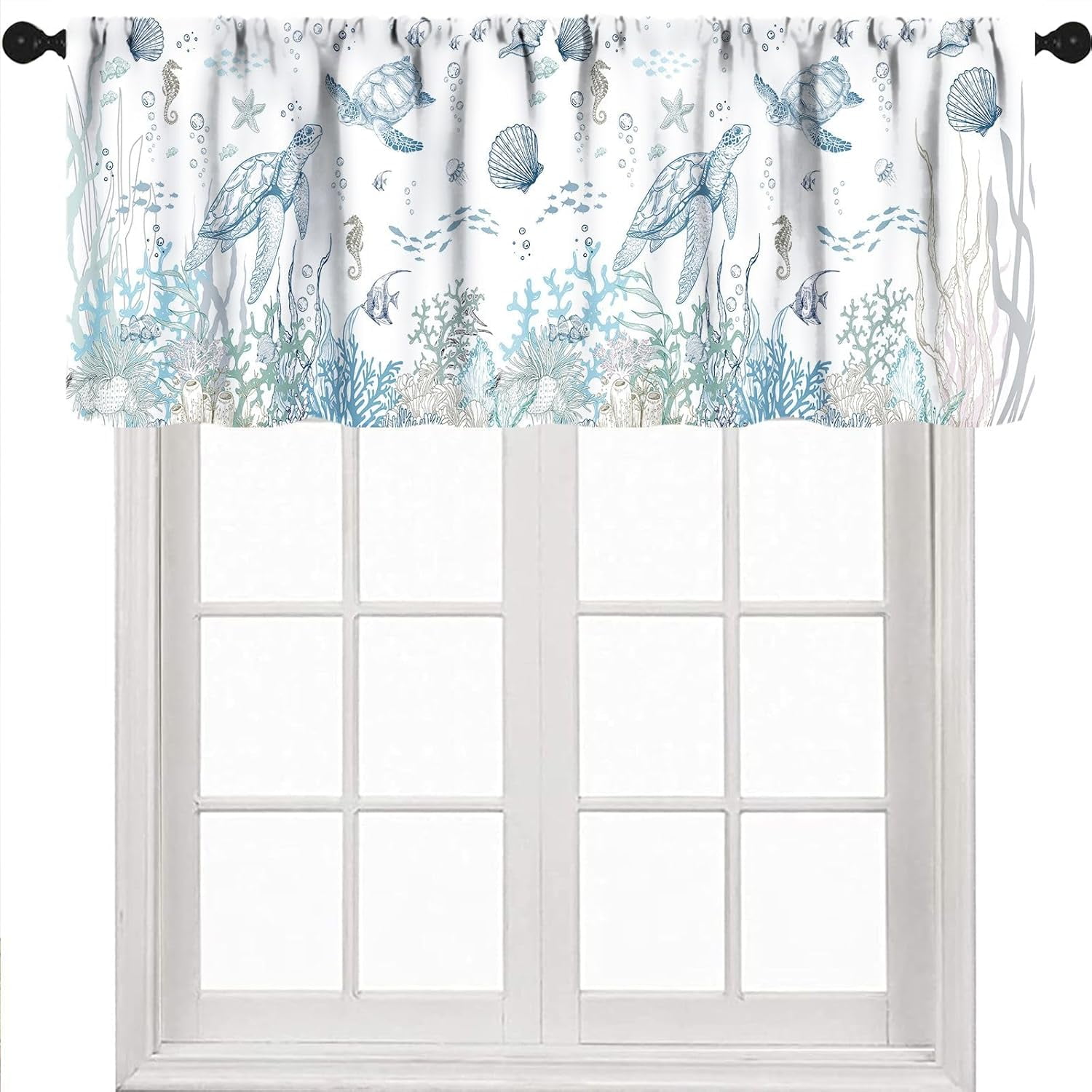 Sea Turtle Valance,Coastal Nautical Beach Theme Blue Ocean Coral ...