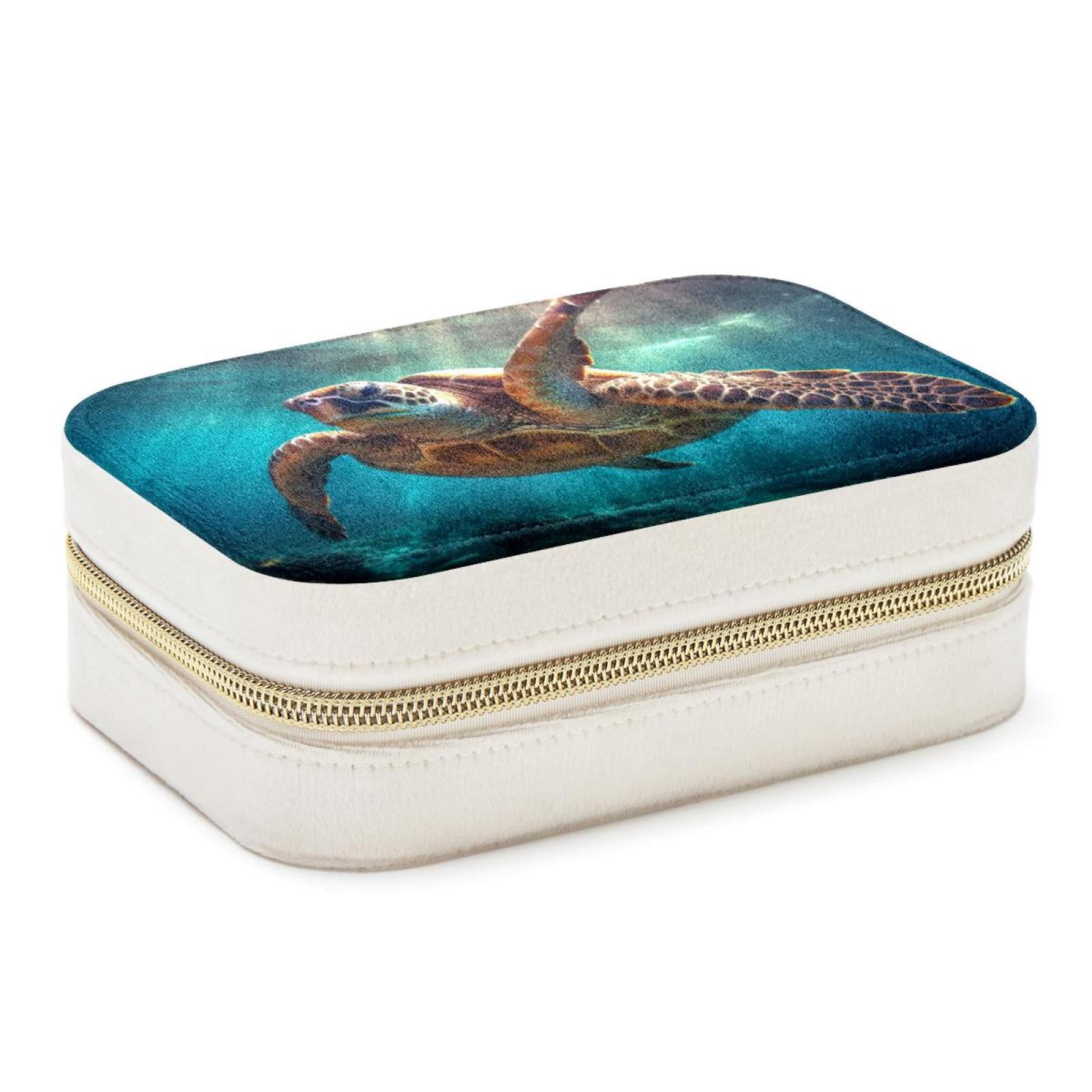 Sea Turtle Velvet Portable Earring Organizer Box with Removable ...