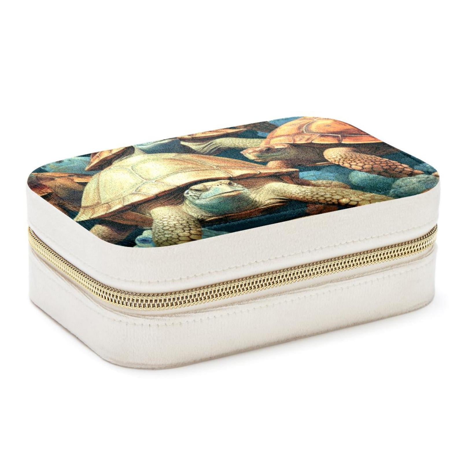 Sea Turtle Velvet Portable Earring Organizer Box with Removable ...
