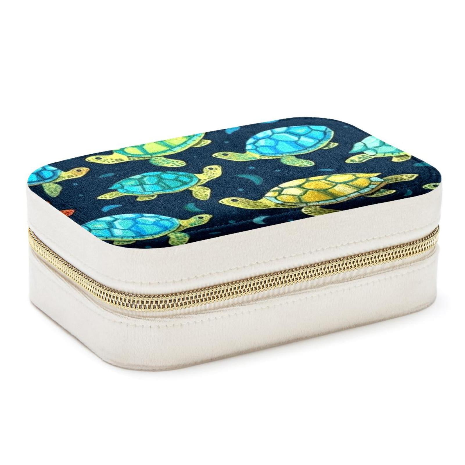 Sea Turtle Velvet Portable Jewelry Box with Removable Compartment ...