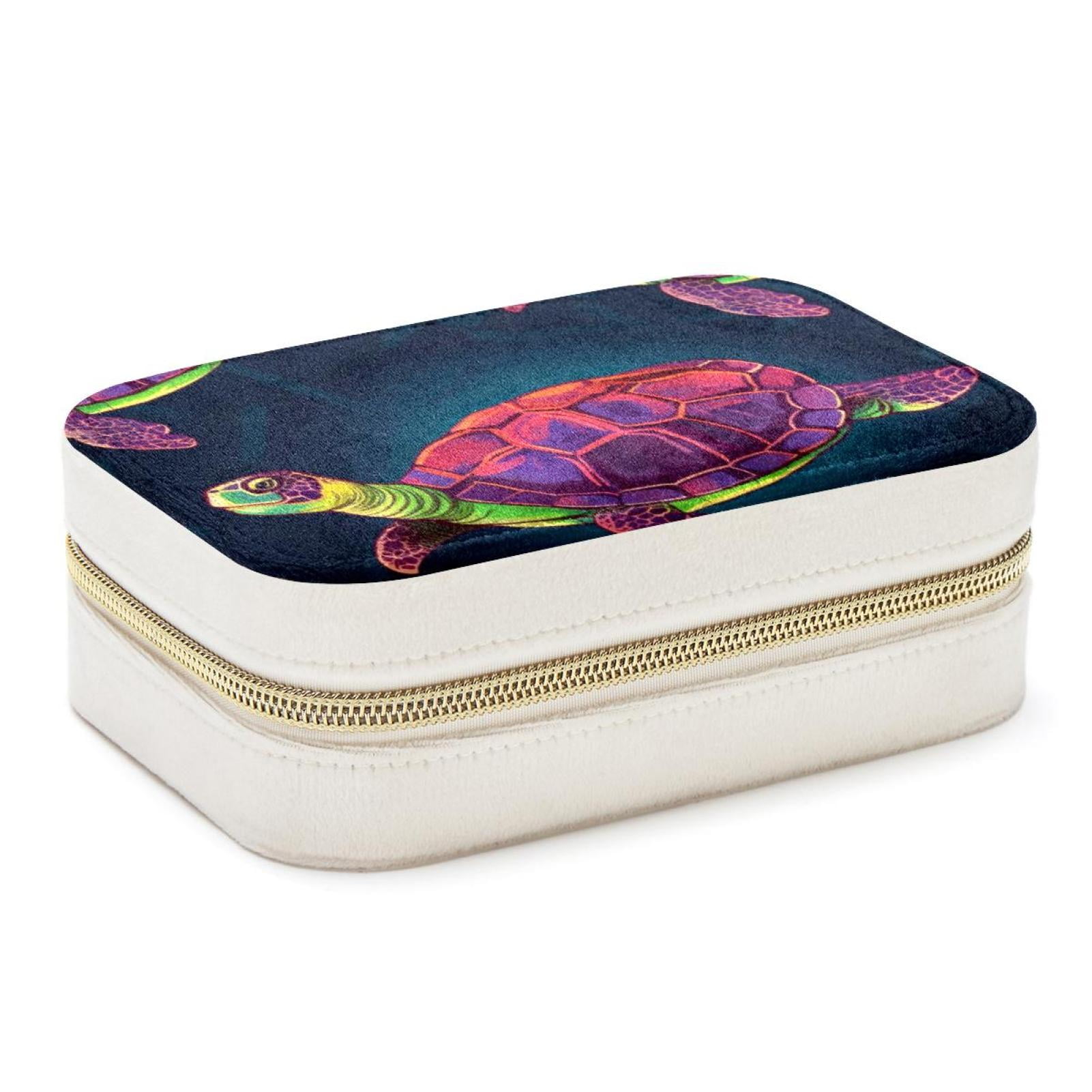 Sea Turtle Velvet Portable Jewelry Box with Removable Compartment ...