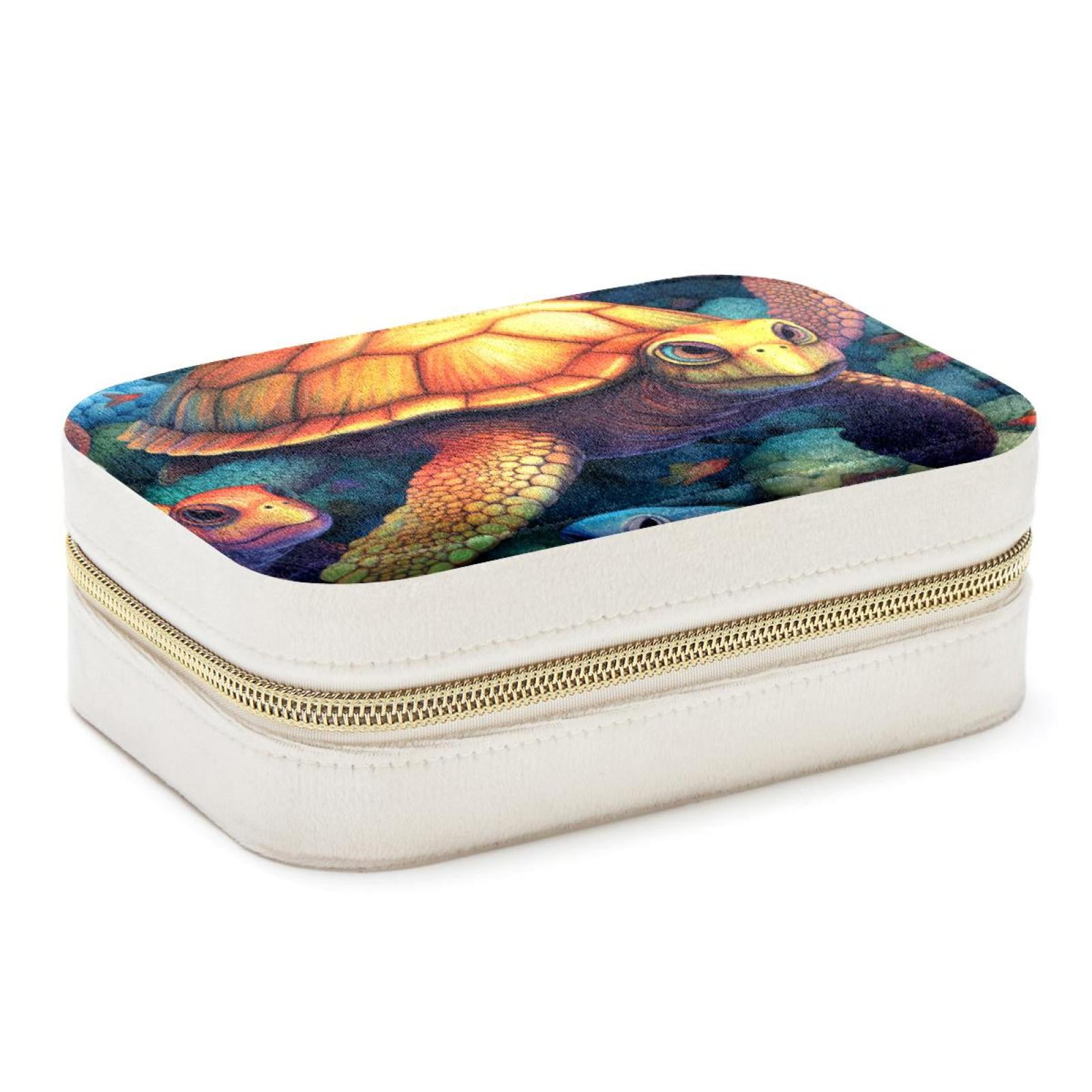 Sea Turtle Velvet Portable Jewelry Box with Removable Compartment ...