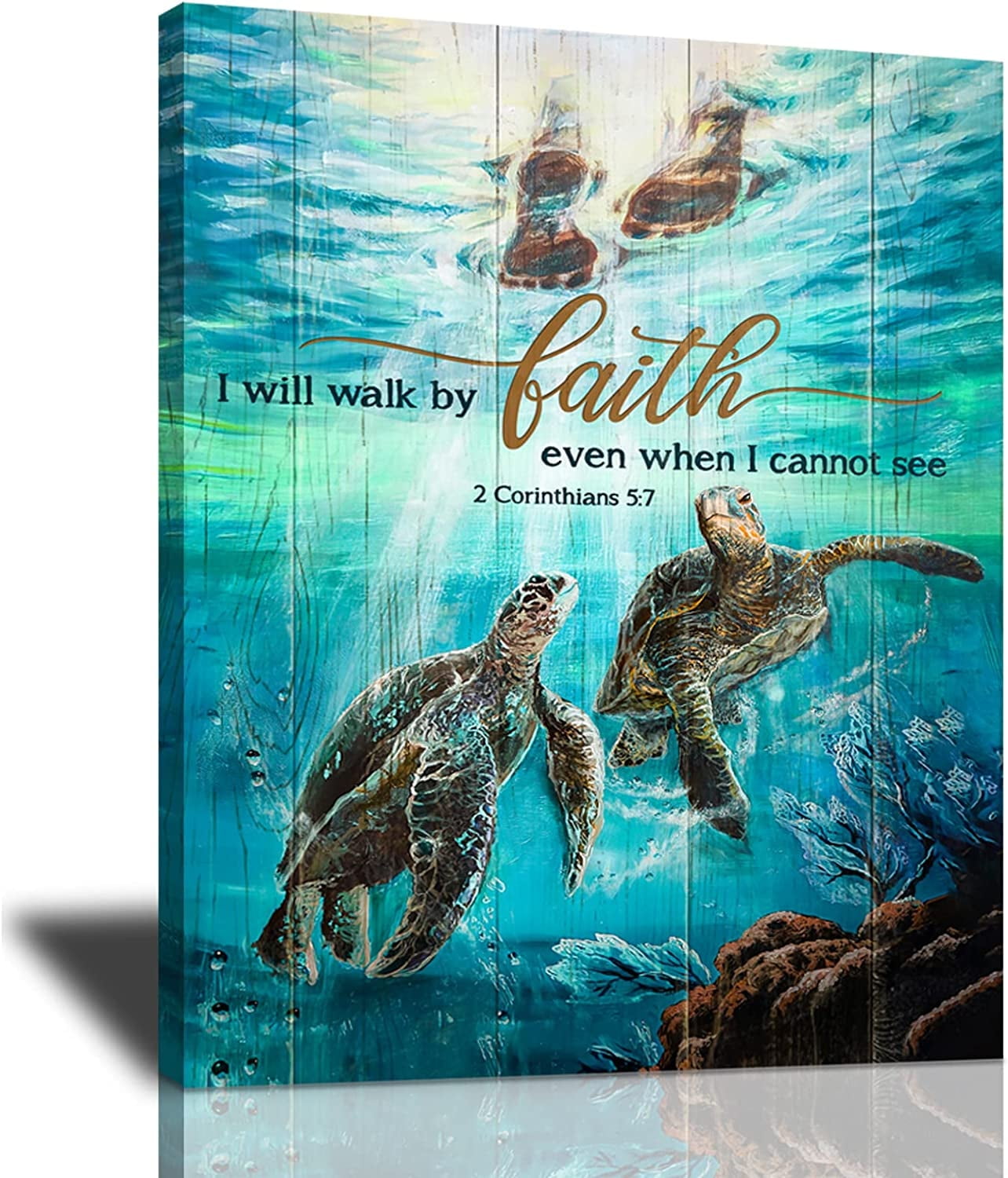 Sea Turtle Wall Art Jesus Walking on The Beach Canvas Motivational I ...