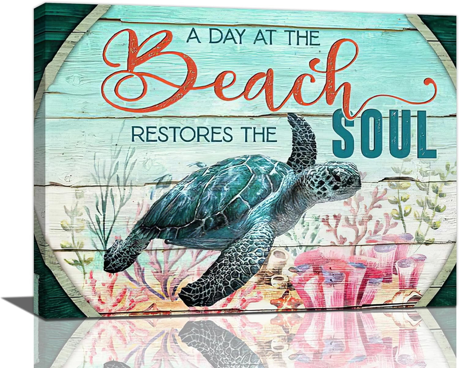 Sea Turtle Wall Art Turtle Colorful Coral Pictures Wall Decor A Day At ...