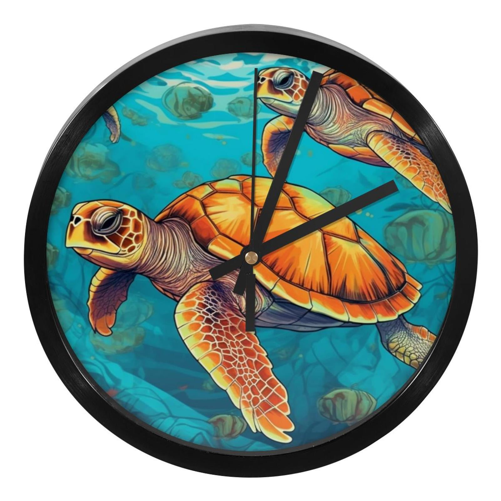 Sea Turtle Wall Clock, 9.8 Inches, Silent, Not Ticking, Round Digital ...