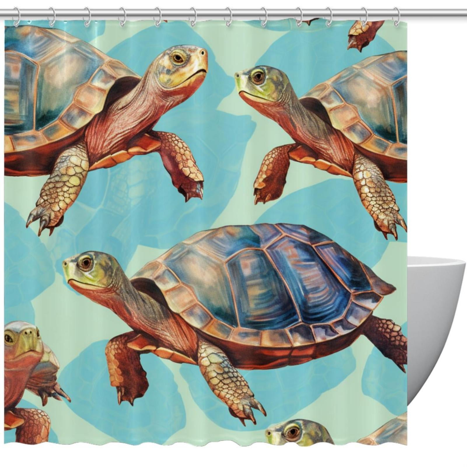 Sea Turtle Waterproof Bathroom Decoration Shower Curtain Set with Hook ...
