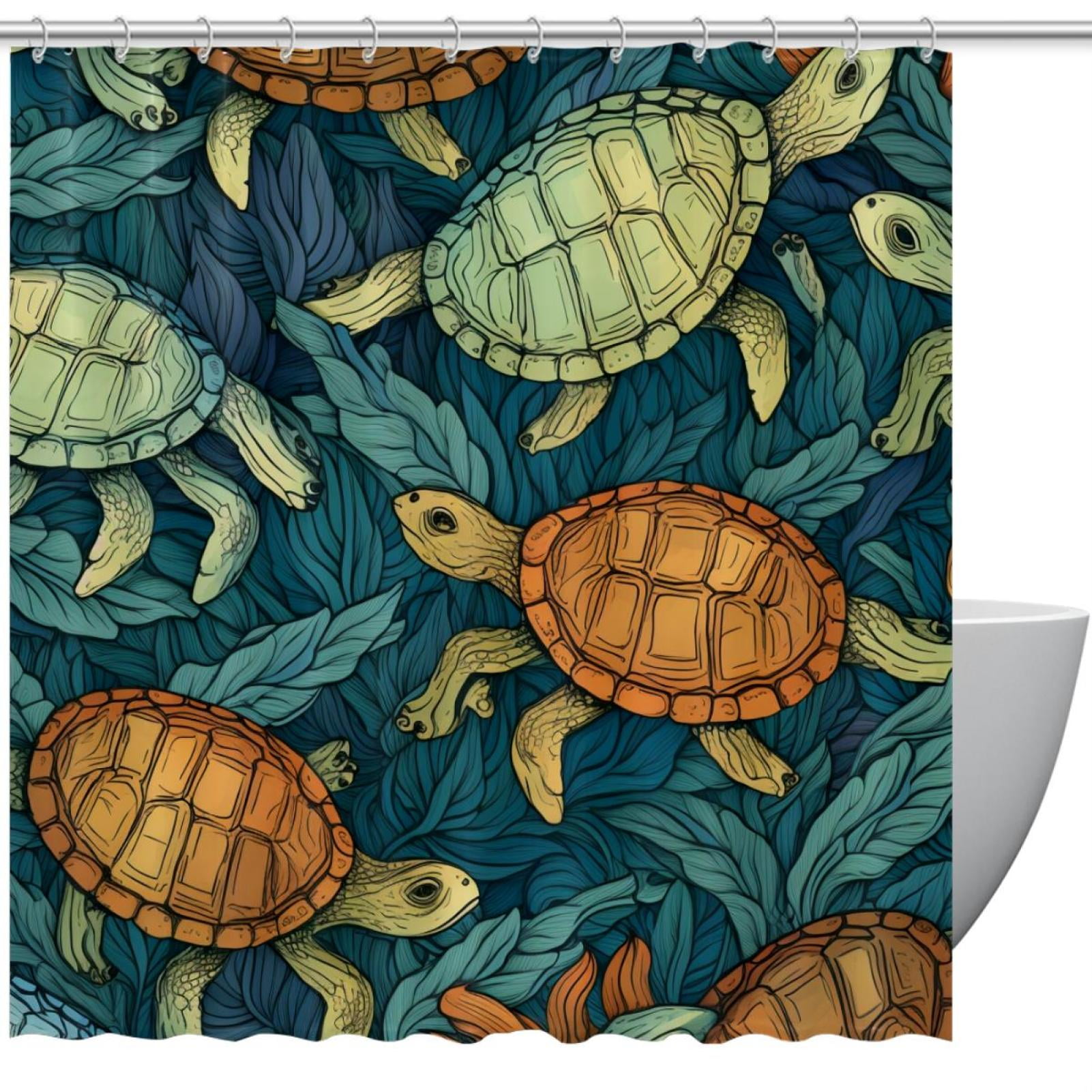 Sea Turtle Waterproof Printed Bathroom Decoration Shower Curtain Set ...