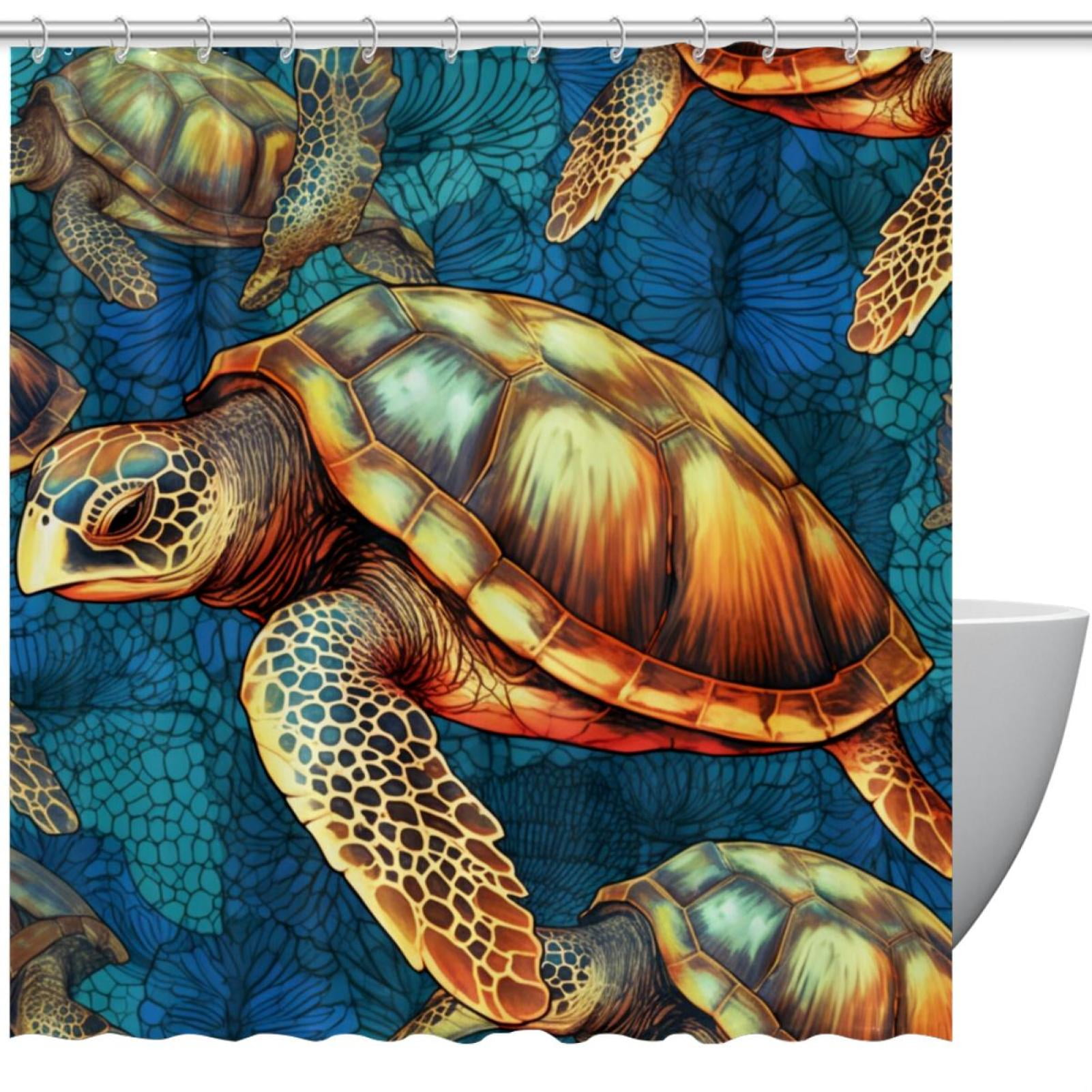 Sea Turtle Waterproof Printed Shower Curtain Set with Hooks for ...