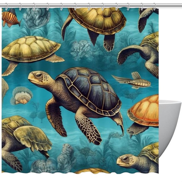 Sea Turtle Waterproof Printed Shower Curtain Set with Hooks for ...