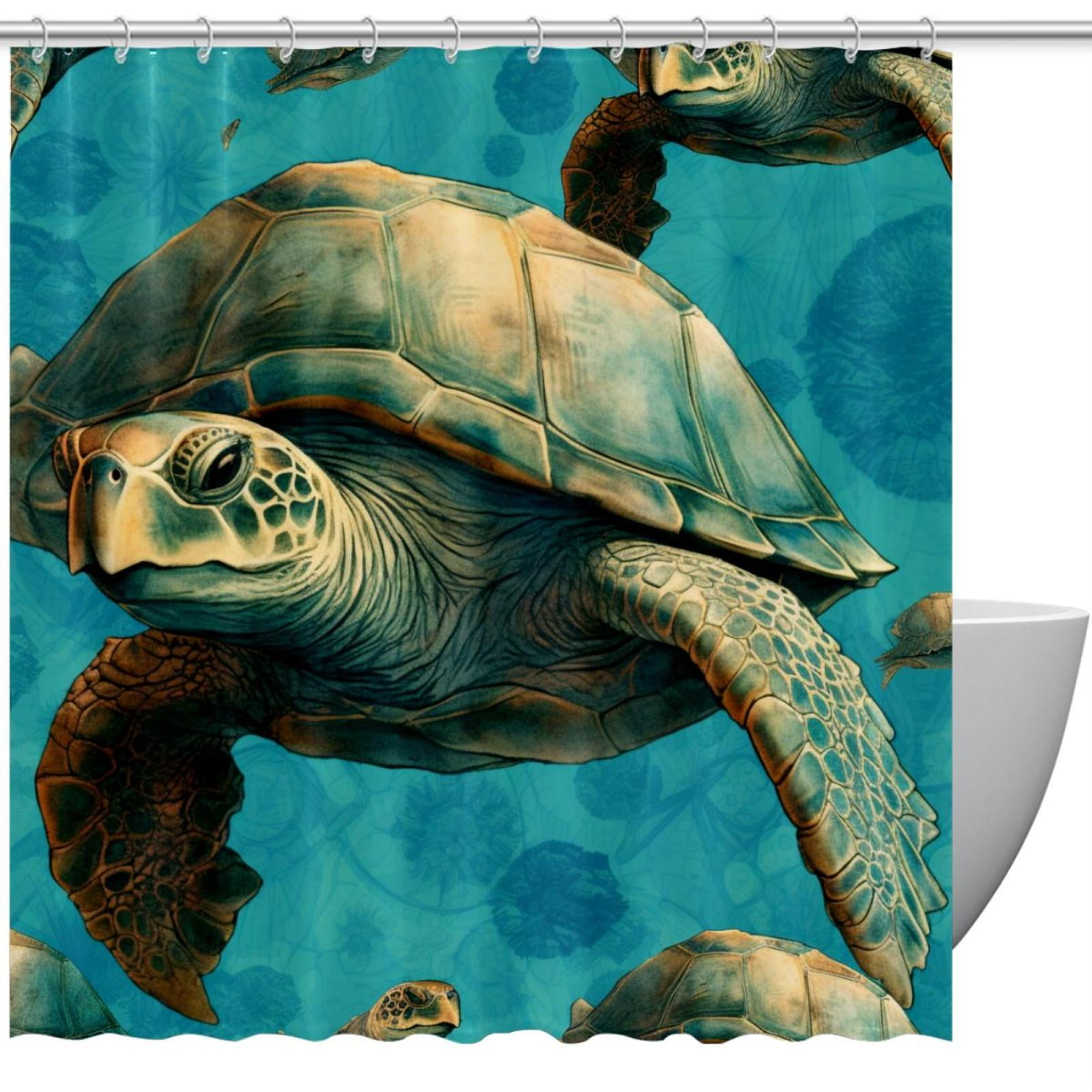 Sea Turtle Waterproof Shower Curtain Set with Hook, Printed Bathroom ...