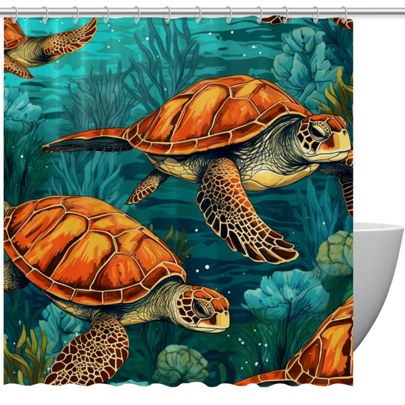 Sea Turtle Waterproof Shower Curtain Set with Hook, Printed Design for ...