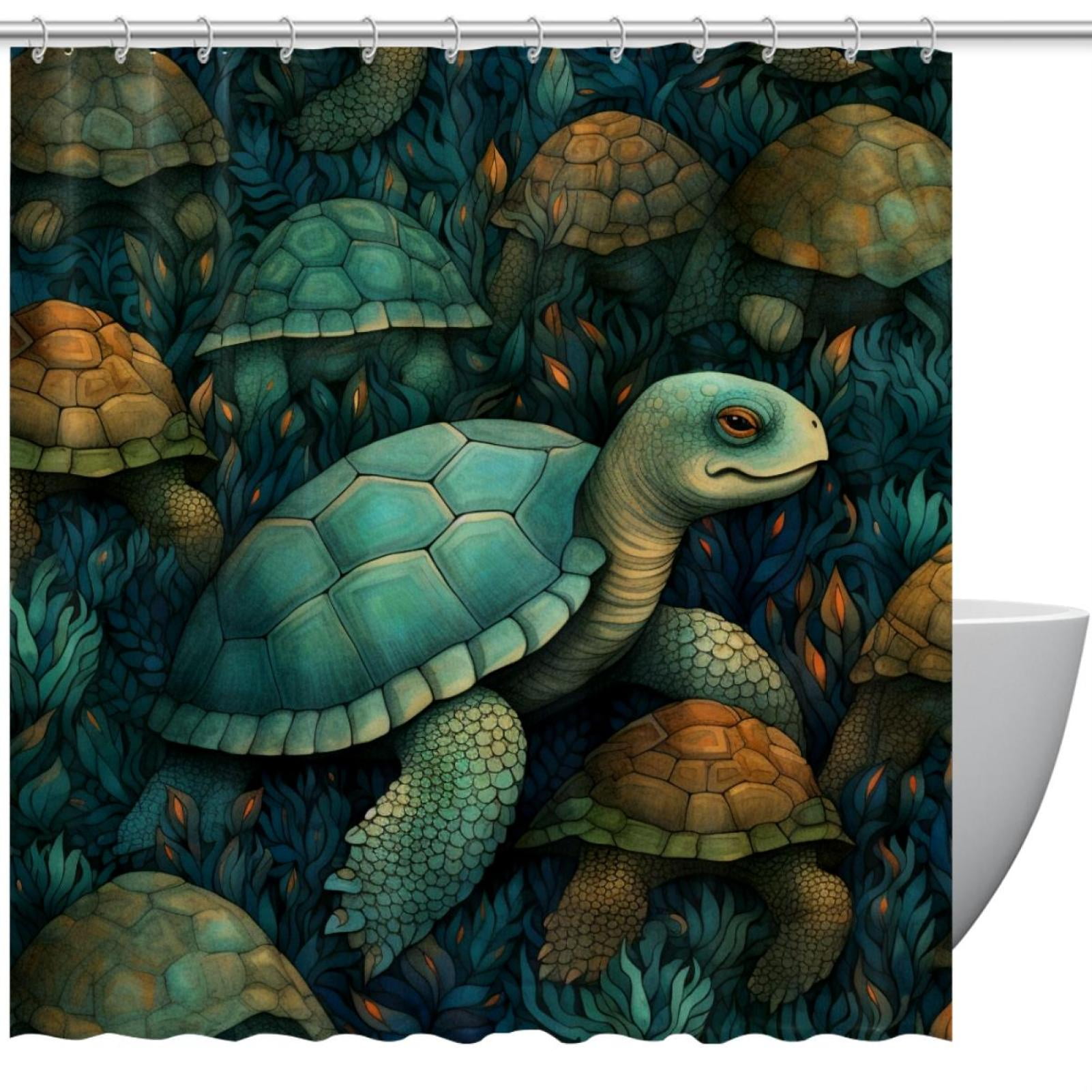Sea Turtle Waterproof Shower Curtain Set with Hook, Printed Design for ...