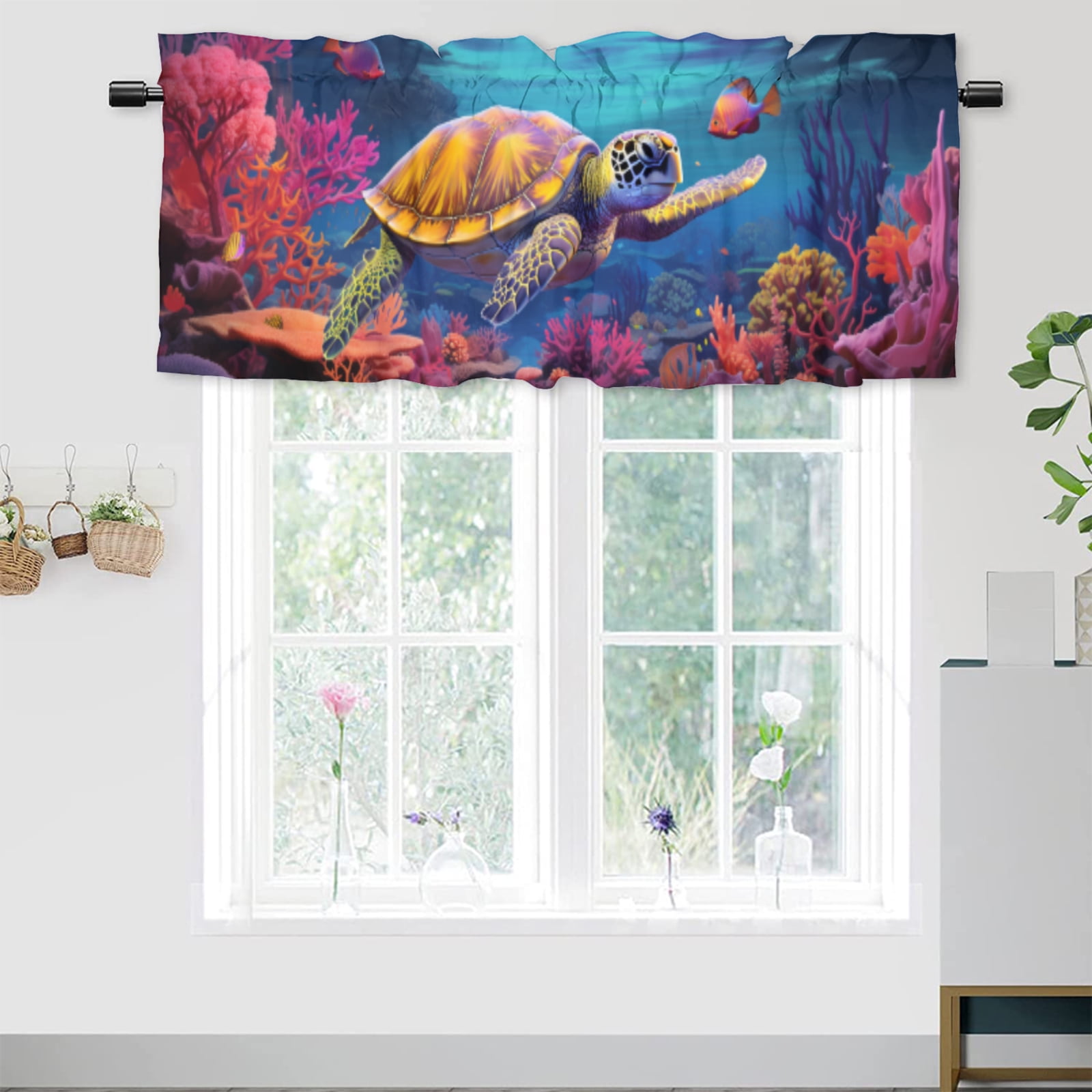 Sea Turtle Window Curtains Valances Ocean Animals Underwater Colorful ...
