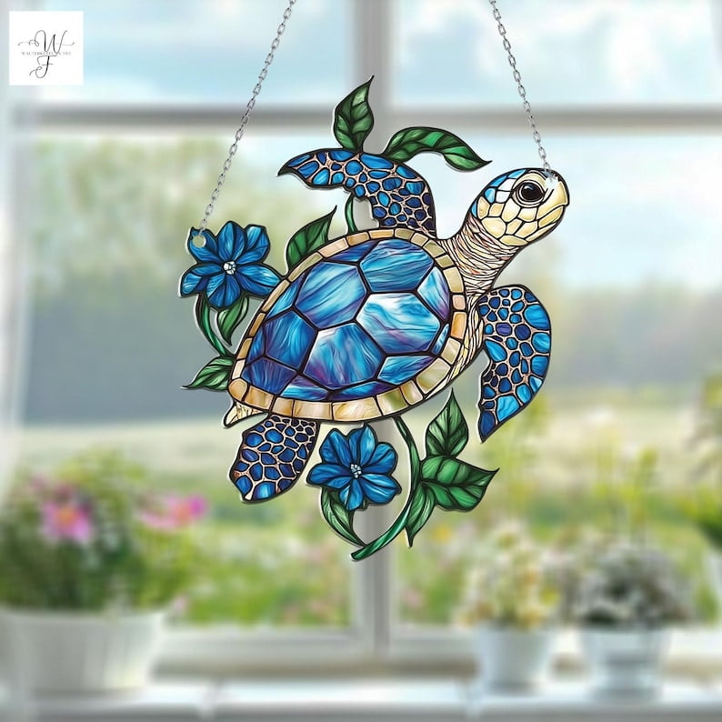Sea Turtle Window Hanging, Ocean Mosaic Sun Catcher, Handmade Marine ...