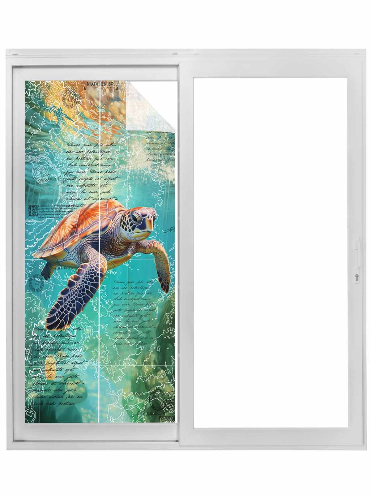 Sea Turtle Window Privacy Film, Coastal Nautical Ocean Summer Beach ...