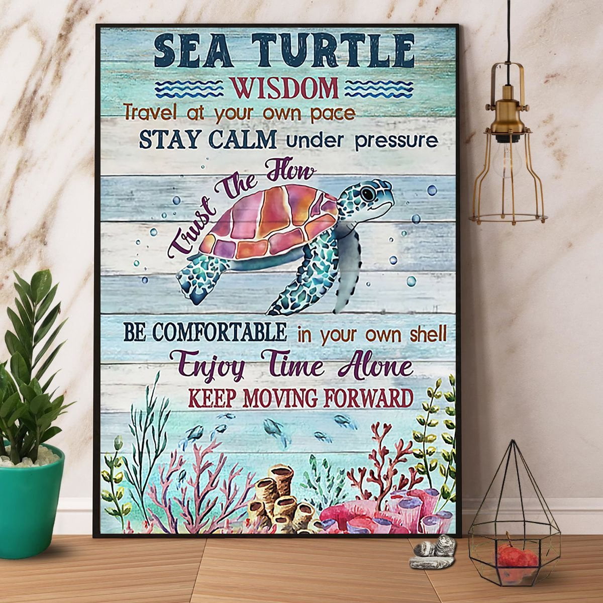 Sea Turtle Wisdom Travel At Your Own Pace Satin Poster Wall Art Decor ...