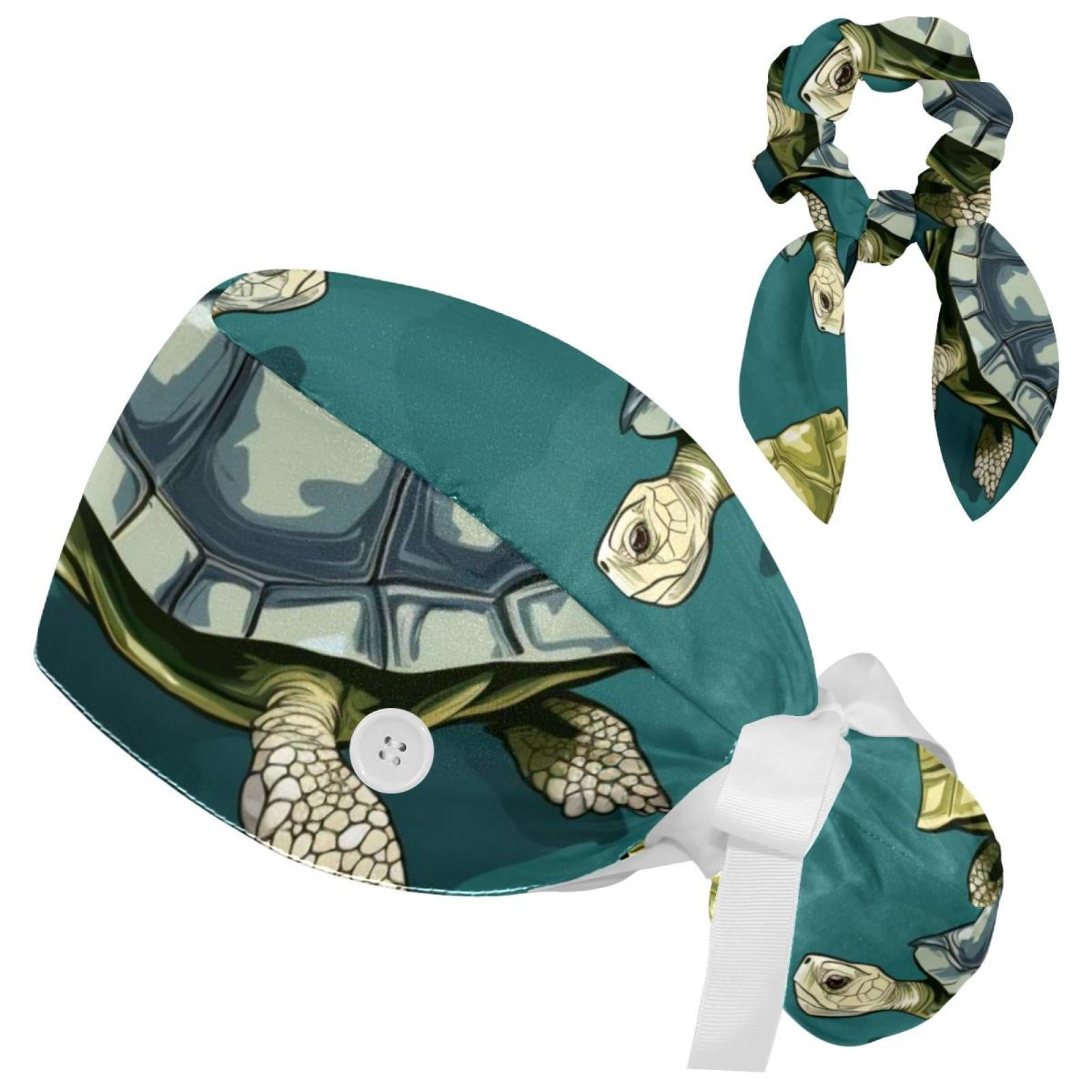 Sea Turtle Women Surgical Cap with Buttons, Long Hair Scrub Hat with ...