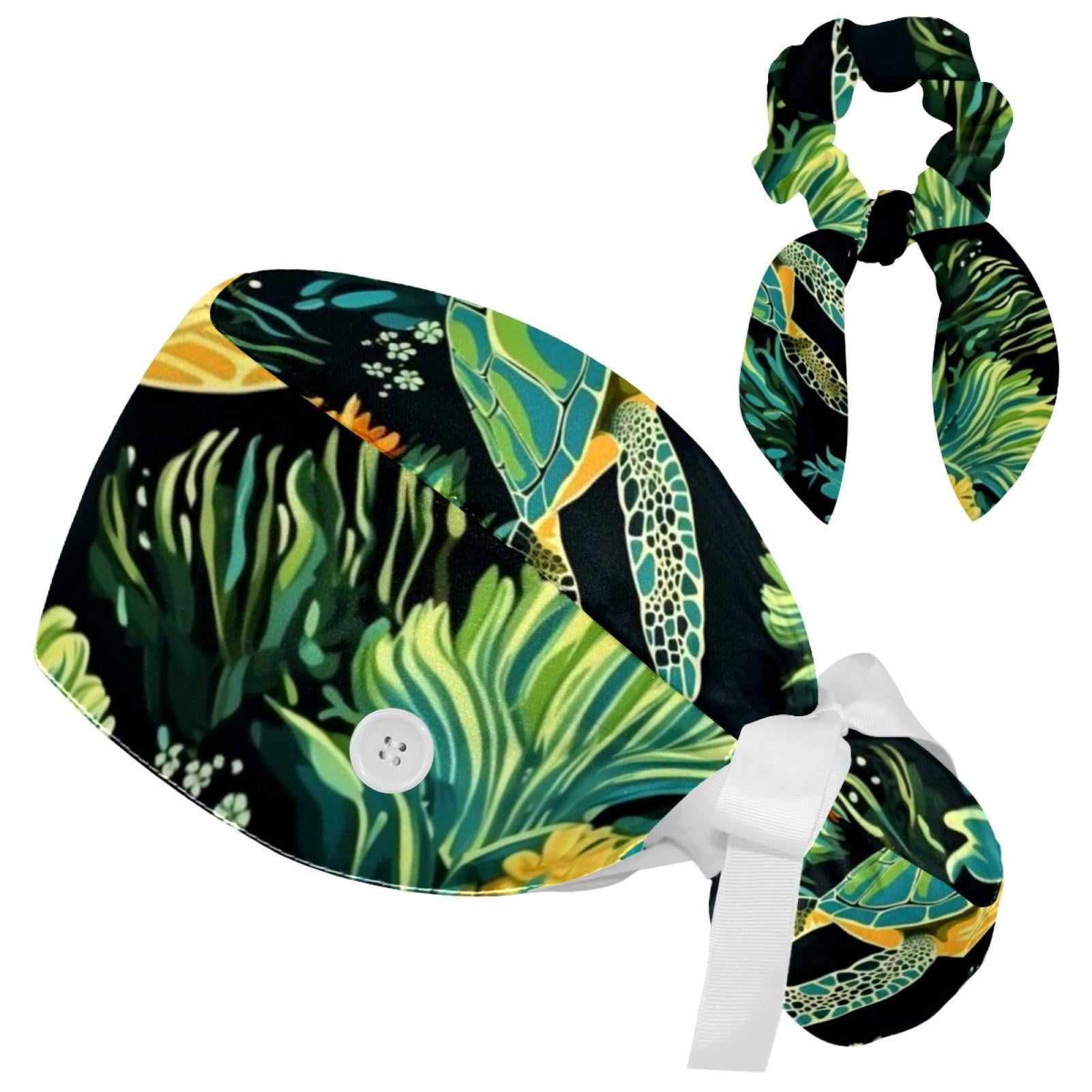 Sea Turtle Working Cap with Buttons，Adjustable Surgical Scrub Cap with ...