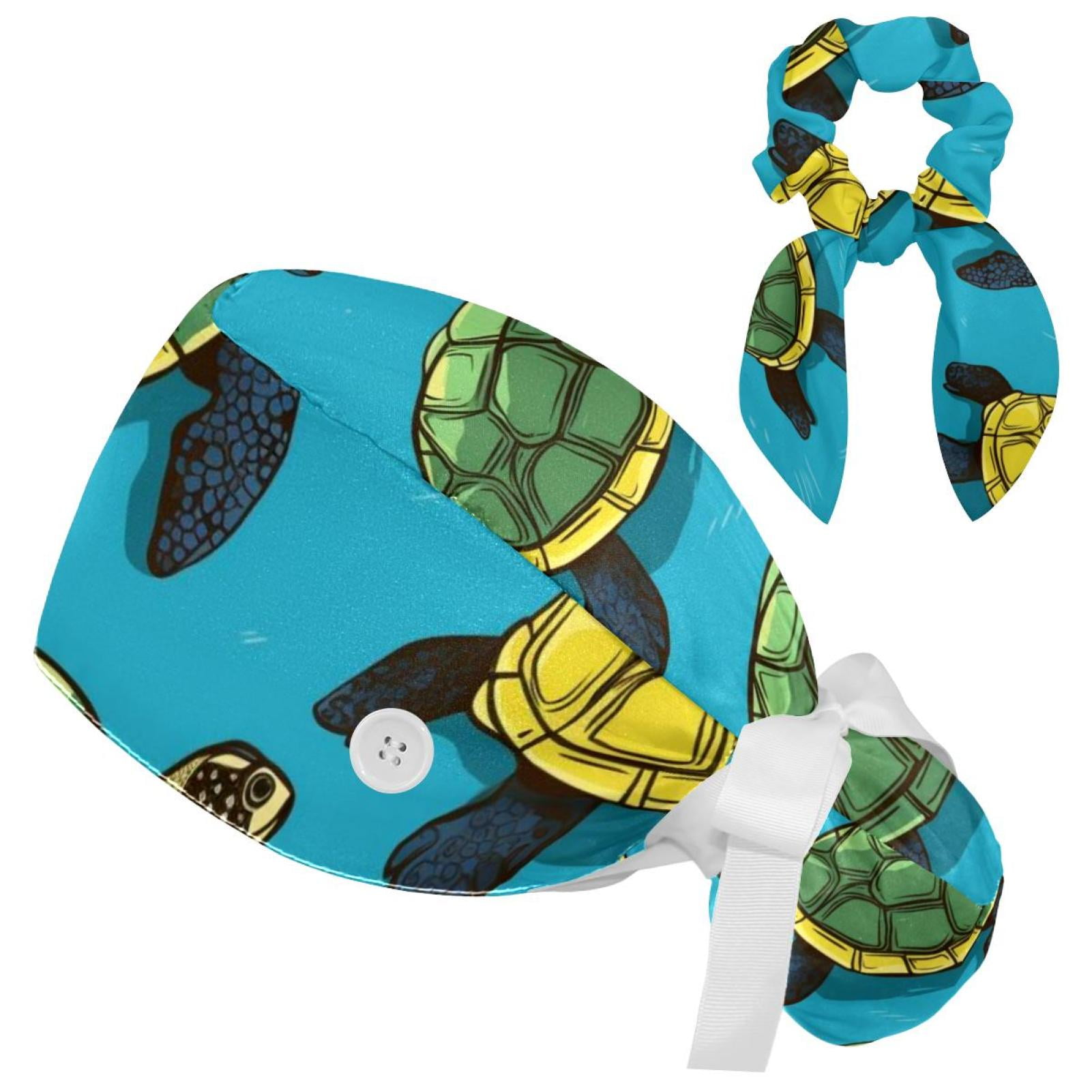 Sea Turtle Working Cap with Scrunchy and Ribbon Tie for Women, Long ...