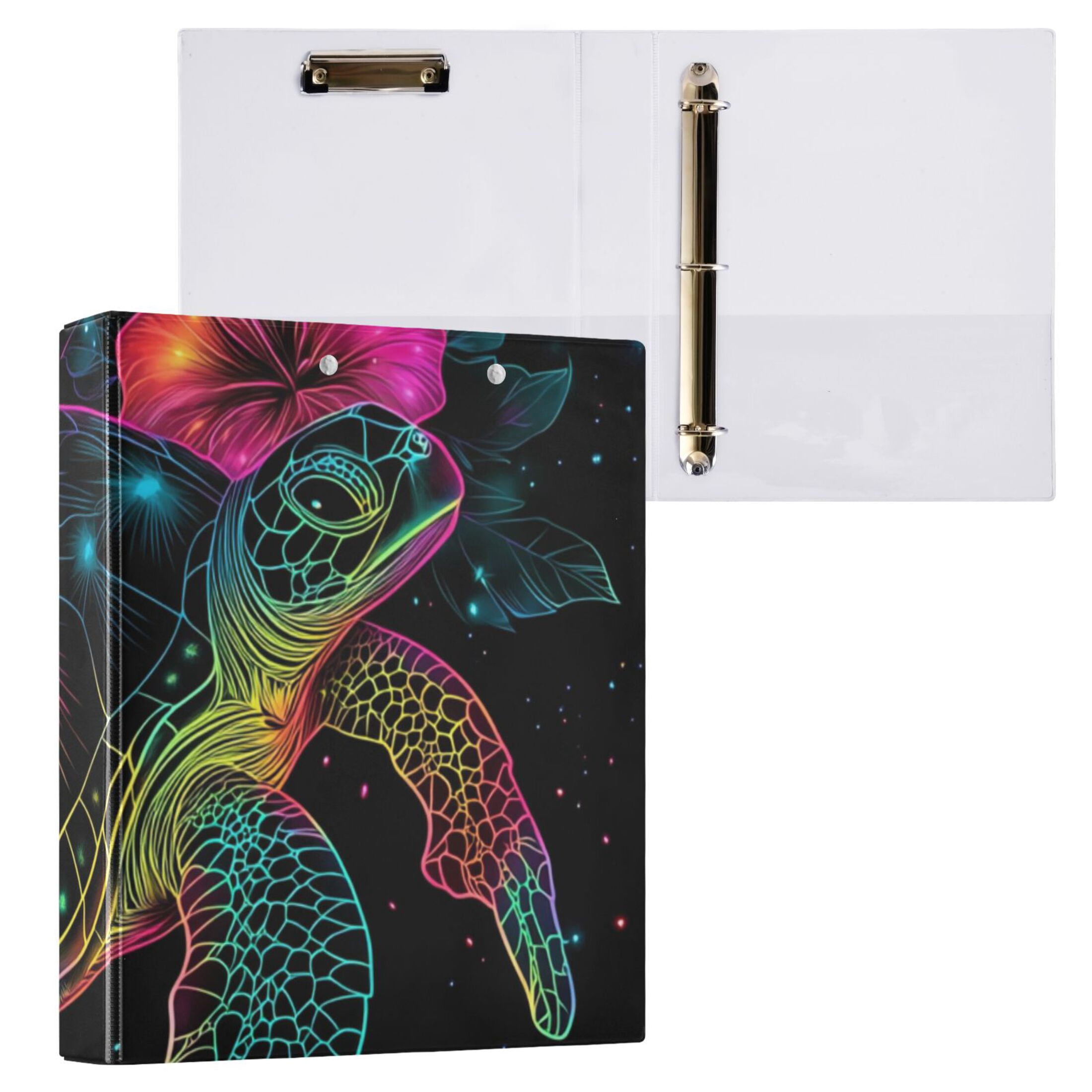 Sea Turtle and Flowers 3 Ring Binders 1.5 inch Hardcover File Folders ...
