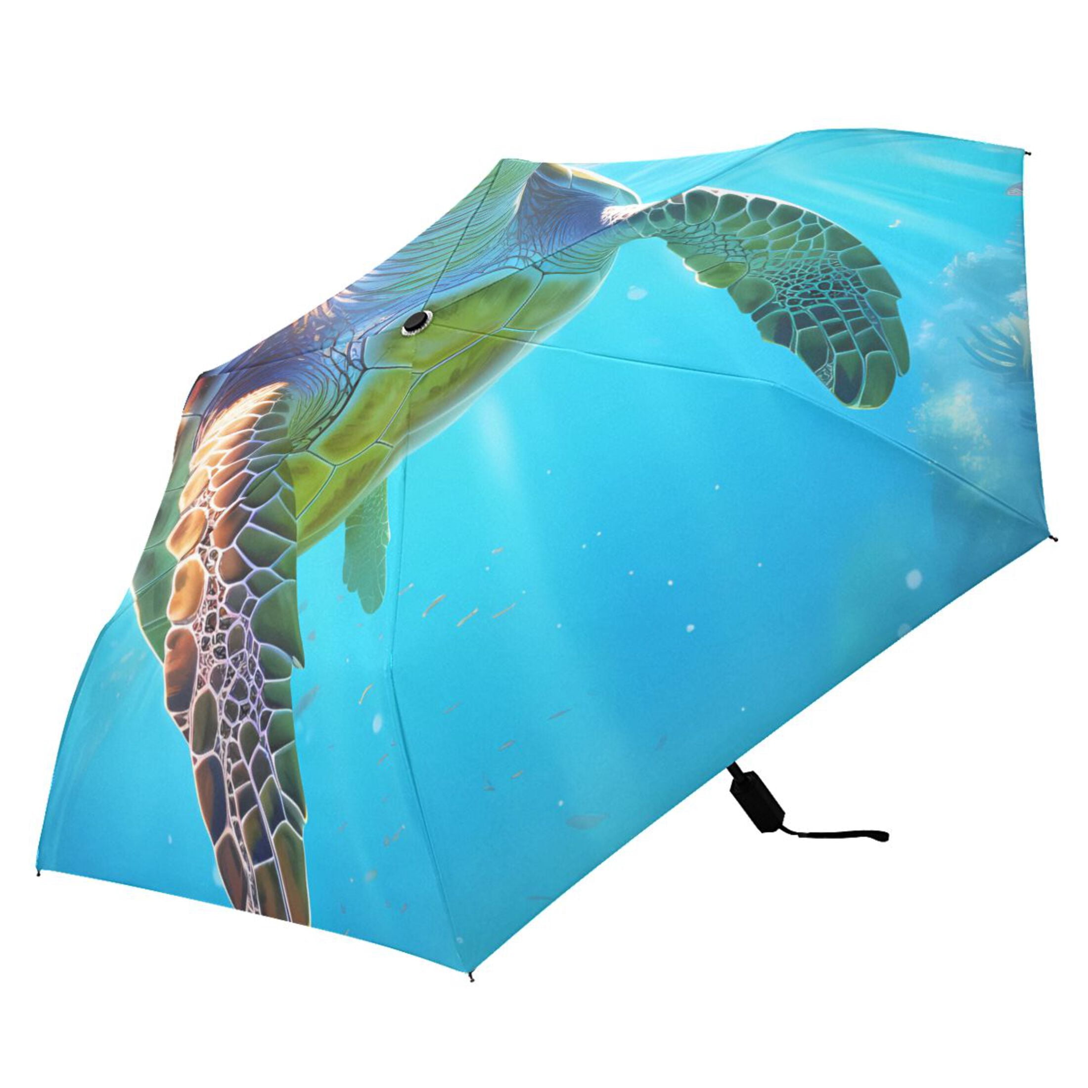Sea Turtle and Sea Compact Folding Umbrella for Rain Windproof Travel ...
