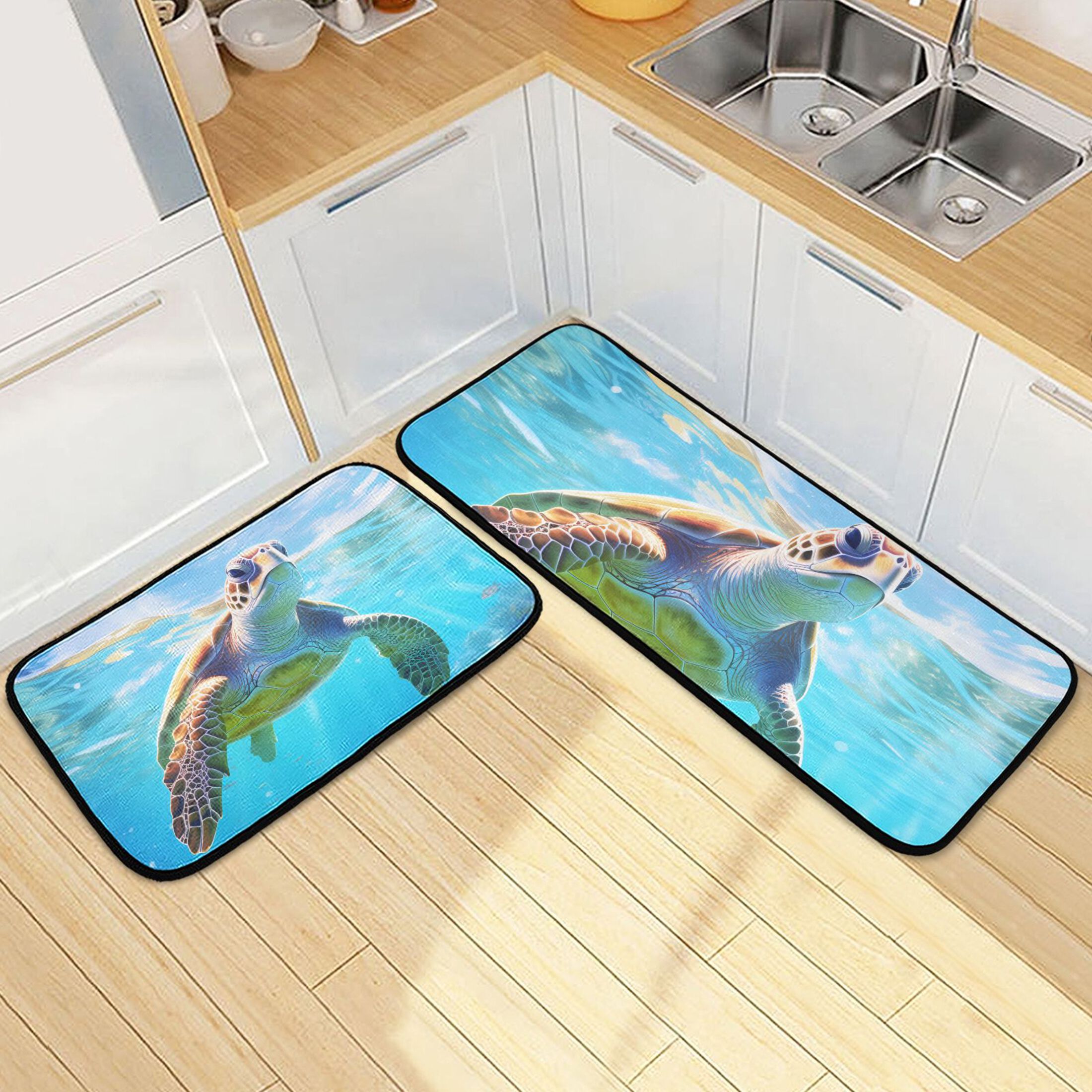 Sea Turtle and Sea Kitchen Rugs Set of 2 Non Slip Floor Foam Mat ...