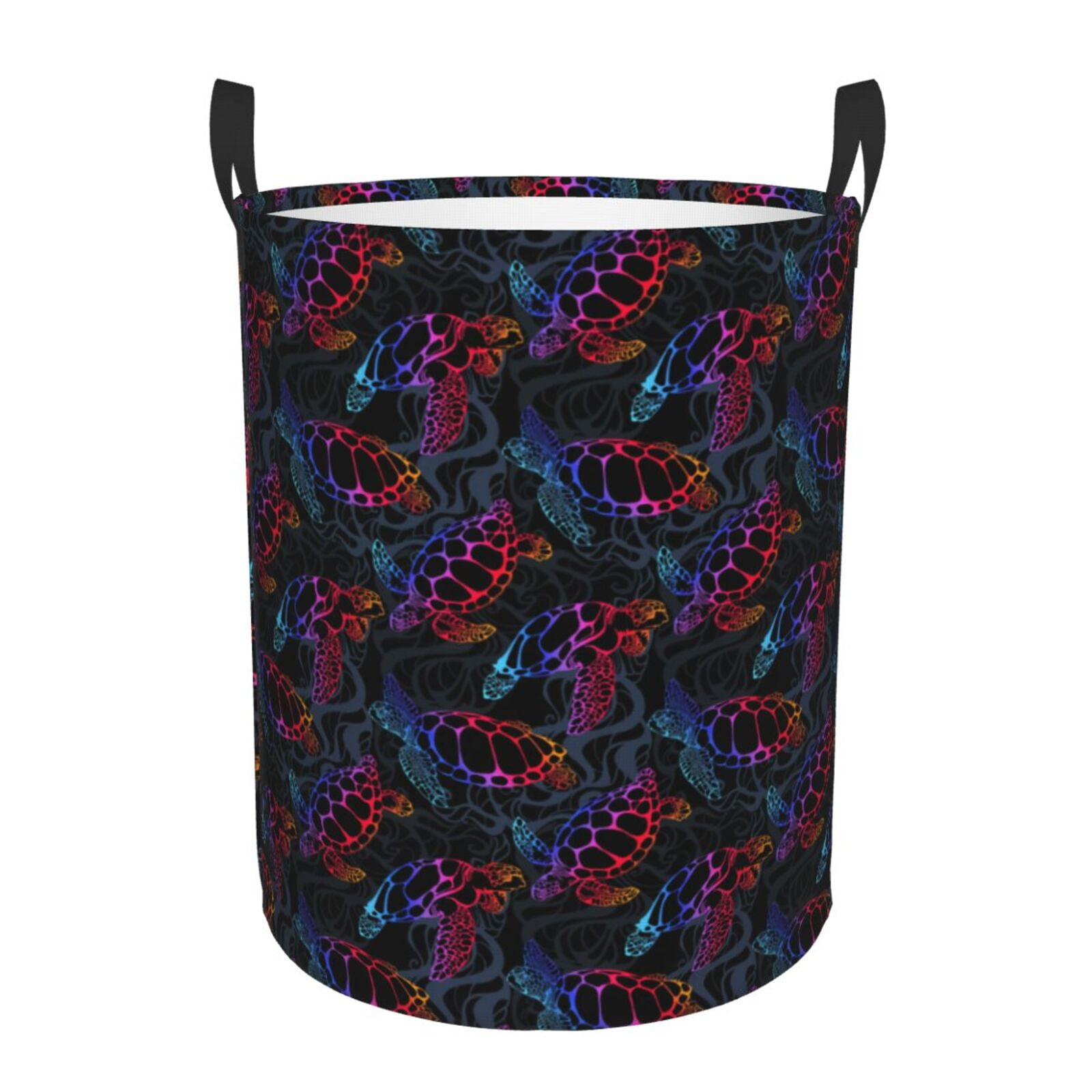 Sea Turtle colorful Round Laundry Basket, Laundry Hamper with Handle ...