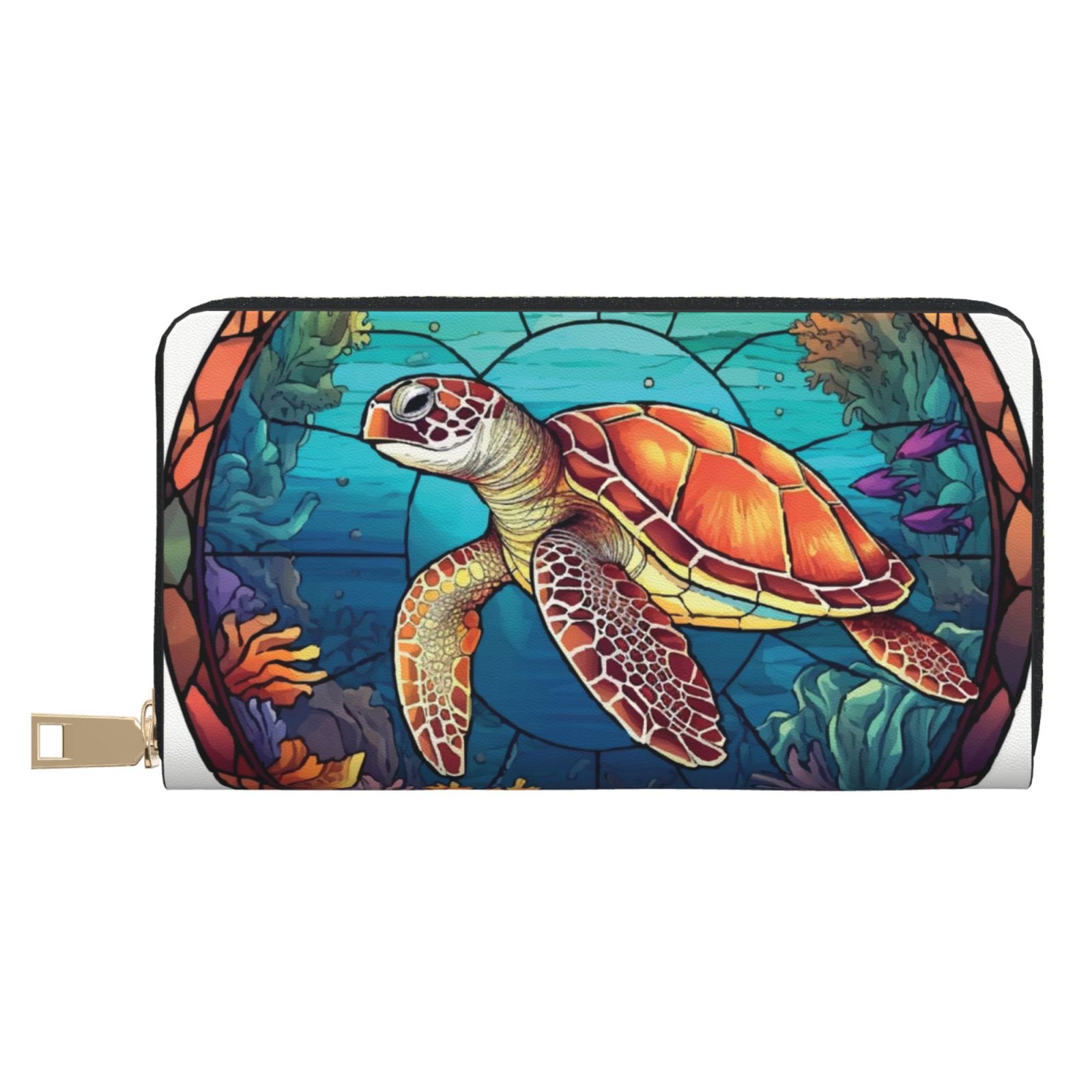 Sea Turtle in Coral Wallet Women, Leather Bifold Multi Card Wallet ...