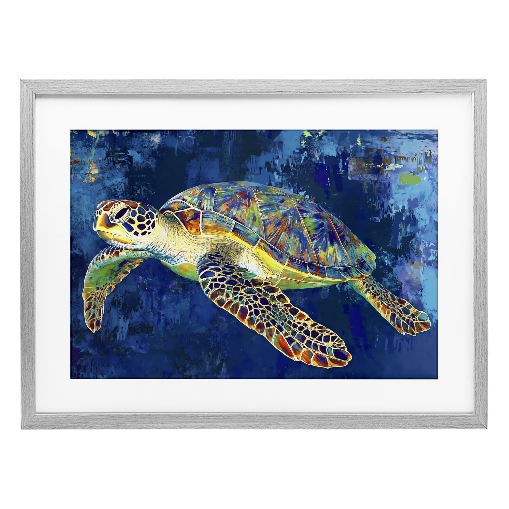 Stupell Industries Sea Turtle in Prismatic Colors Gray Framed Print ...