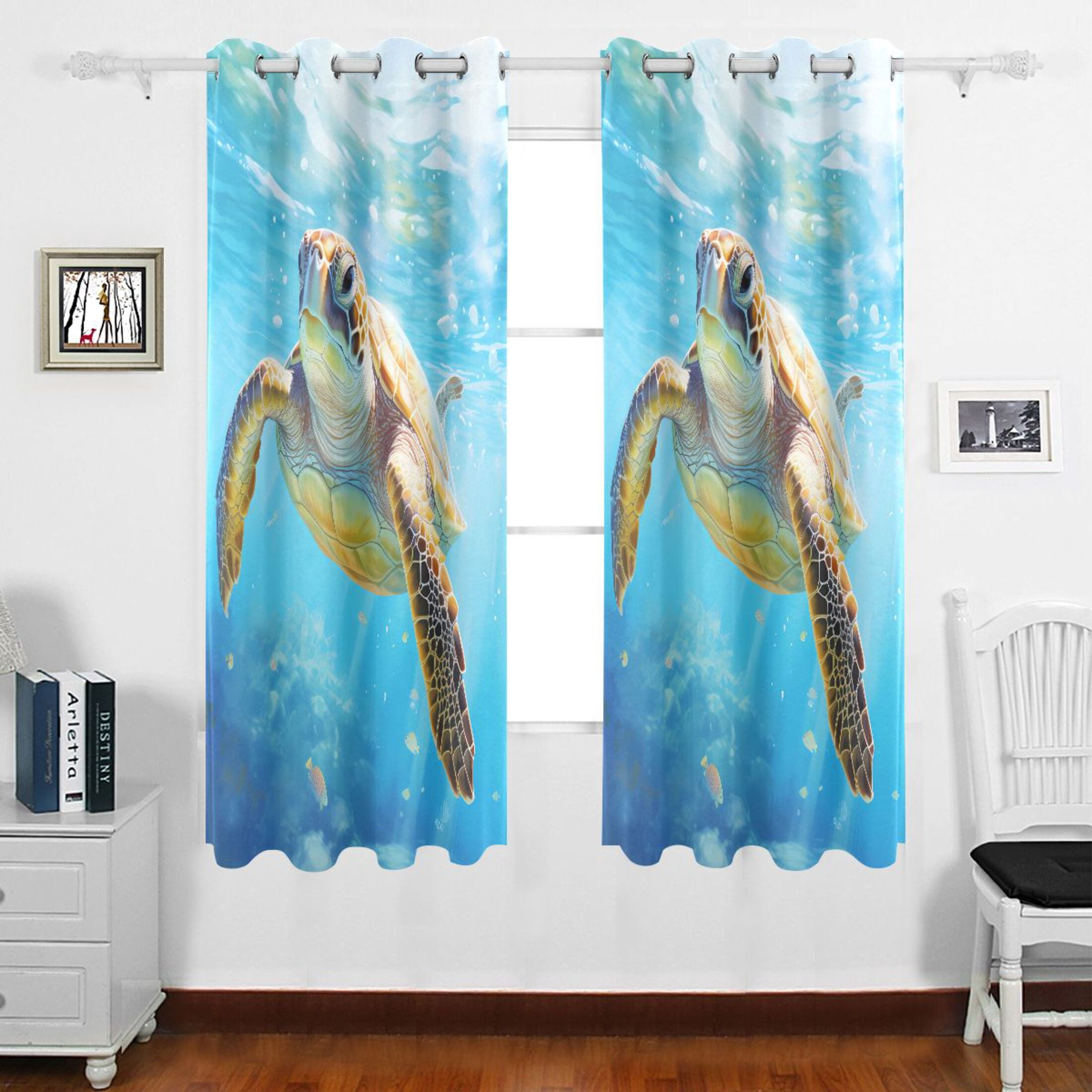 Sea Turtle in Sea Swimming Grommet Blackout Curtains Thermal Insulated ...